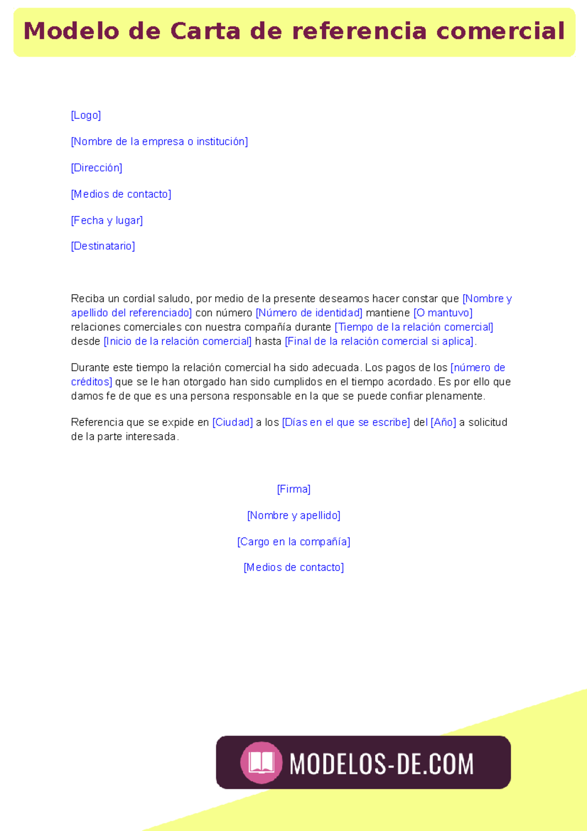 Modelo de Carta de Referencia Comercial para Empresas - Studocu