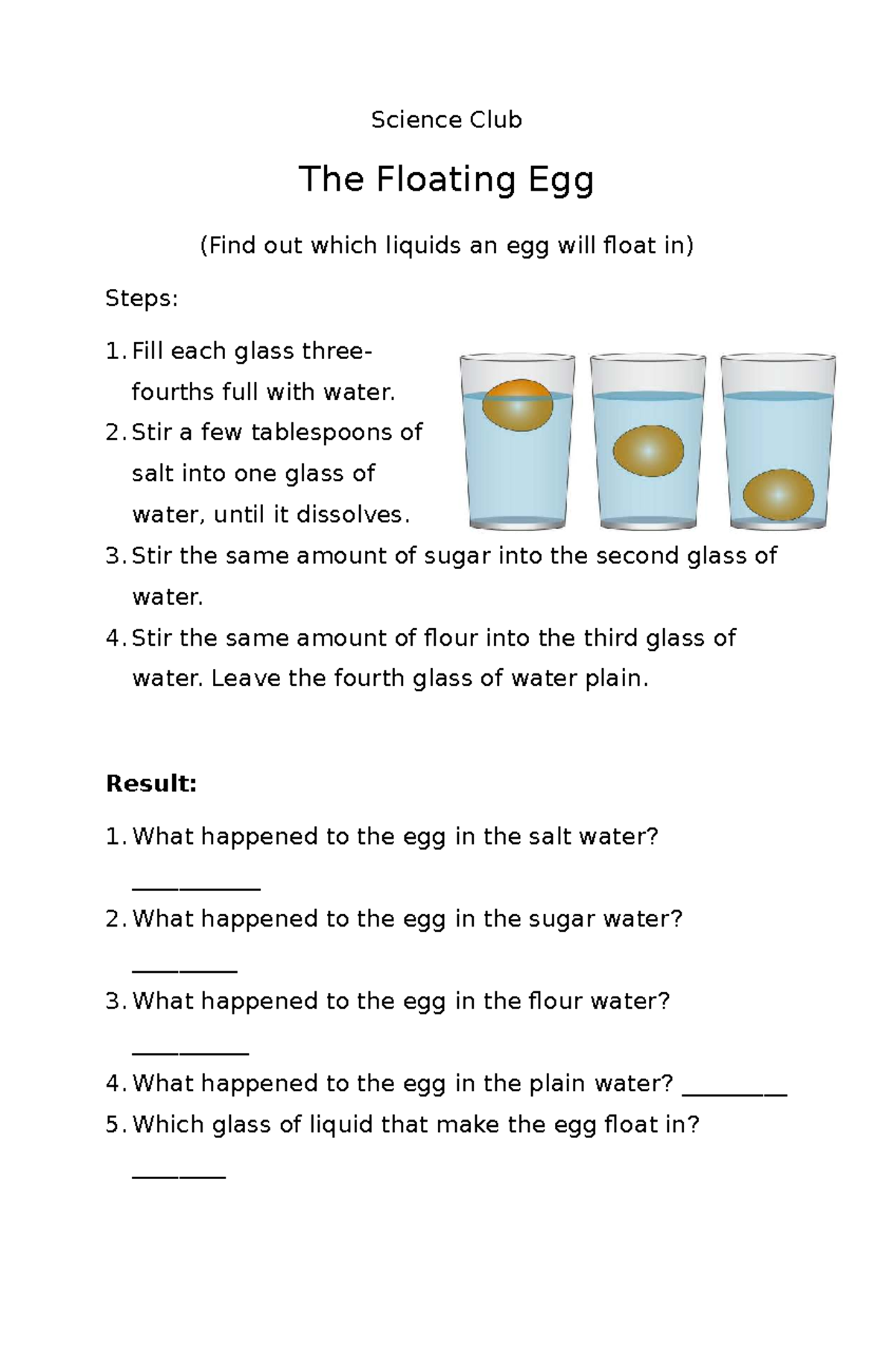 Practical Science Experiment: Floating Egg Activity for Primary 3-6 ...