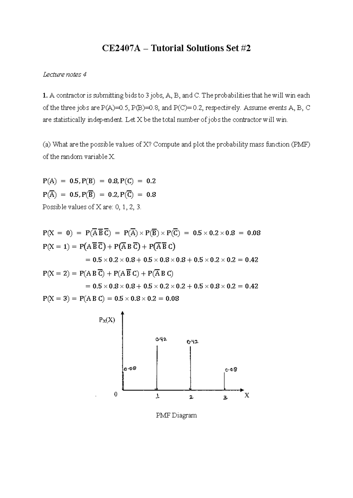 CE2407A Tutorial Solutions Set 2 - Probability Concepts and ...