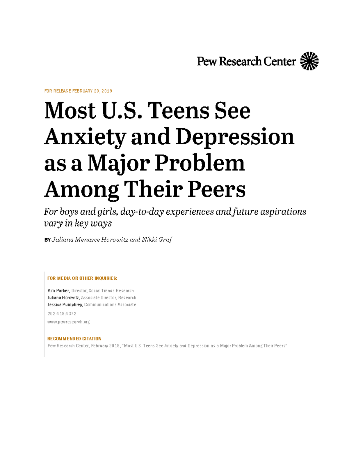 Pew-Research-Center Teens-report full-2 - FOR RELEASE FEBRUARY 20, 2019 ...