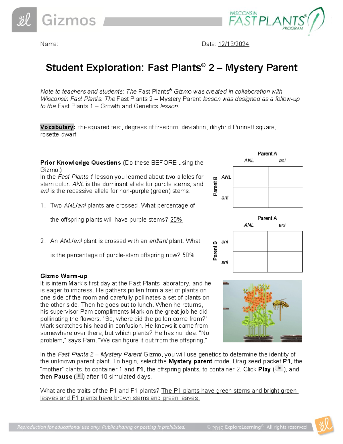 Fast Plants 2SE: Exploration of Genetics and Chi-Squared Test - Studocu