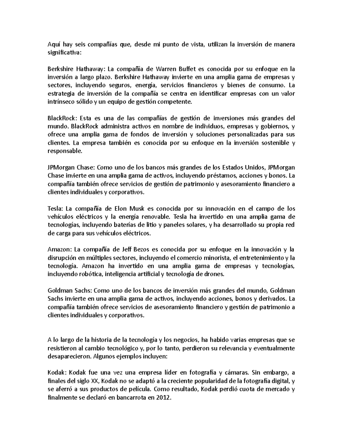 A4 Equipo 3: Inversiones y Adaptación Empresarial a Cambios Tecnológicos - Studocu