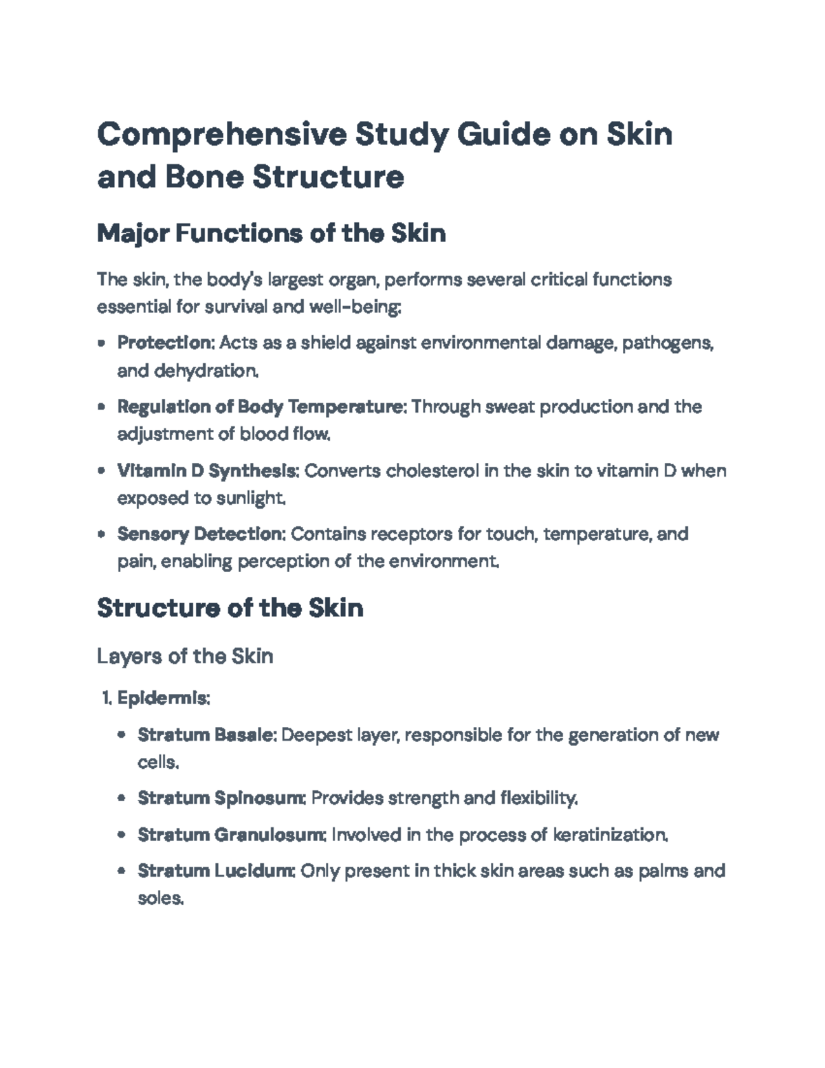Comprehensive Study Guide: Skin and Bone Structure (Biology 101 ...