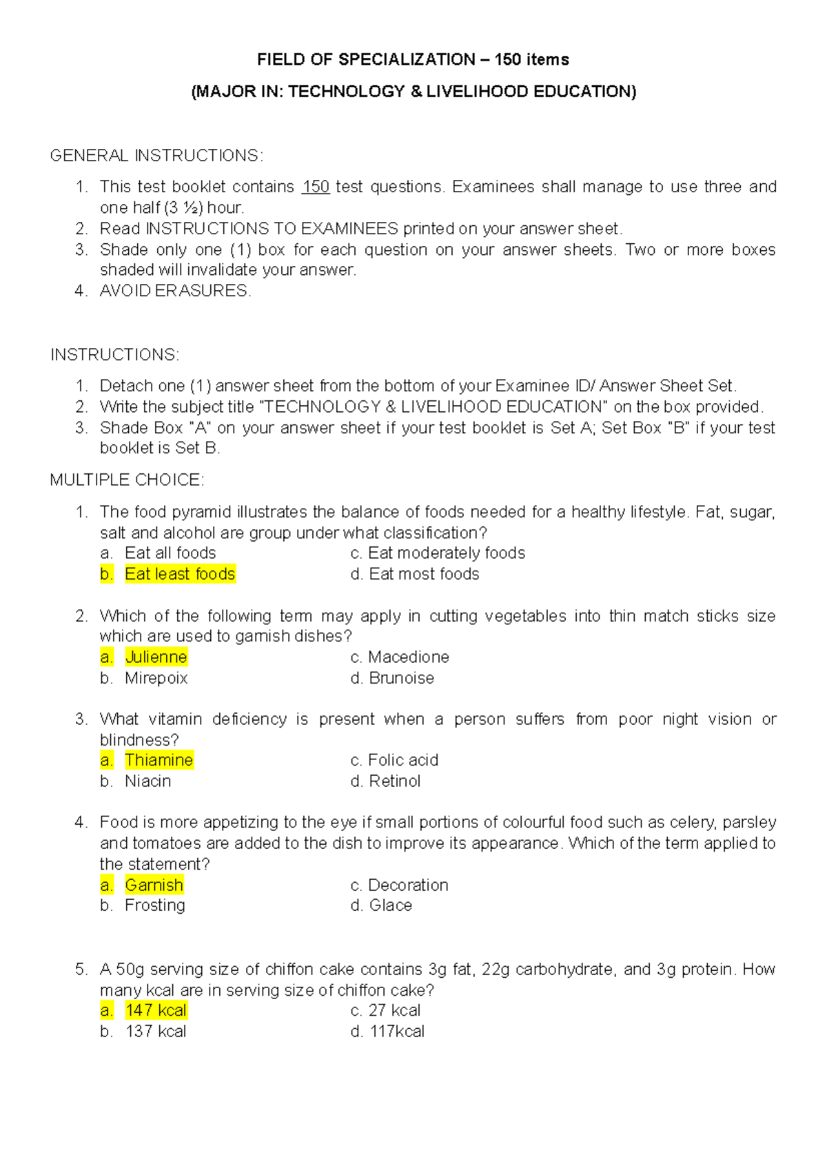 TLE Reviewer for Technology & Livelihood Education (150 Items) - Studocu