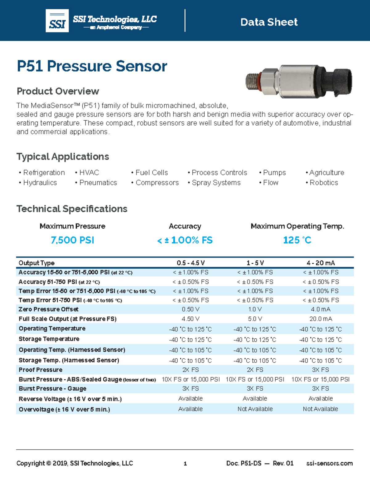 P51 Pressure Sensor Data Sheet - Technical Specs & Applications - Studocu