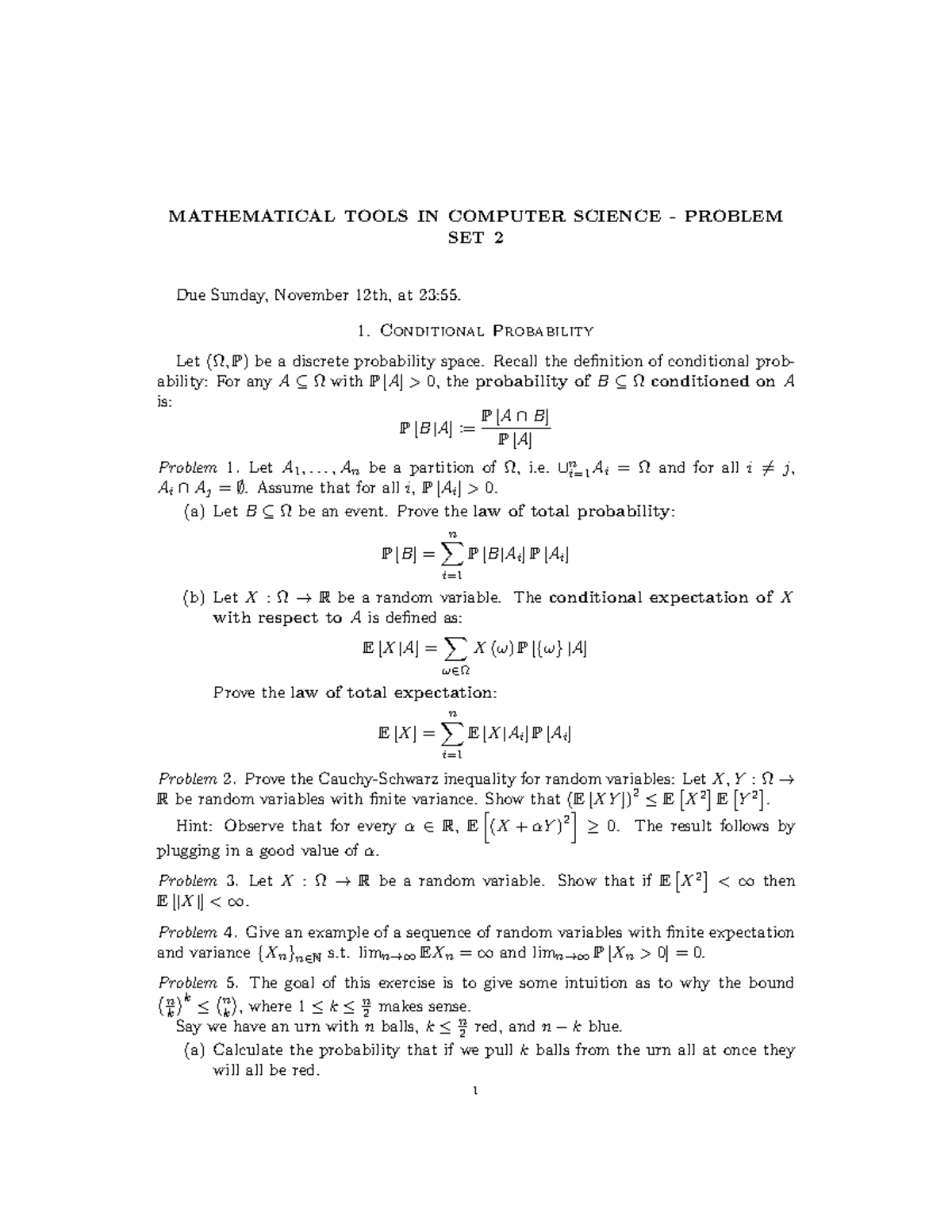 MATH 101: Problem Set 2 - Conditional Probability & Random Variables ...