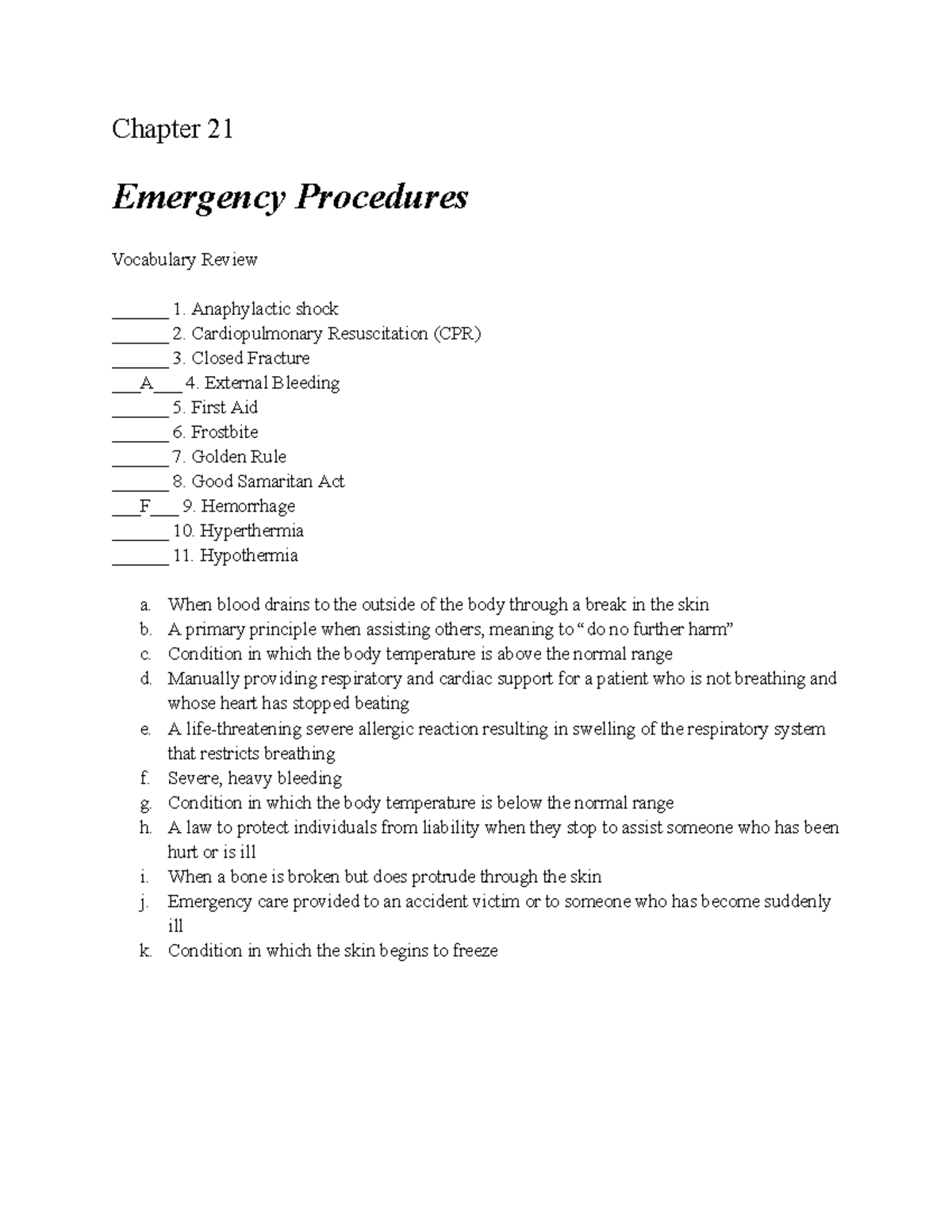 Chapter 21 - Emergency Procedures: Vocabulary and Review Activities ...