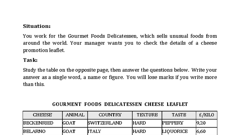 GOURMET FOODS DELICATESSEN CHEESE LEAFLET ANALYSIS - Studocu