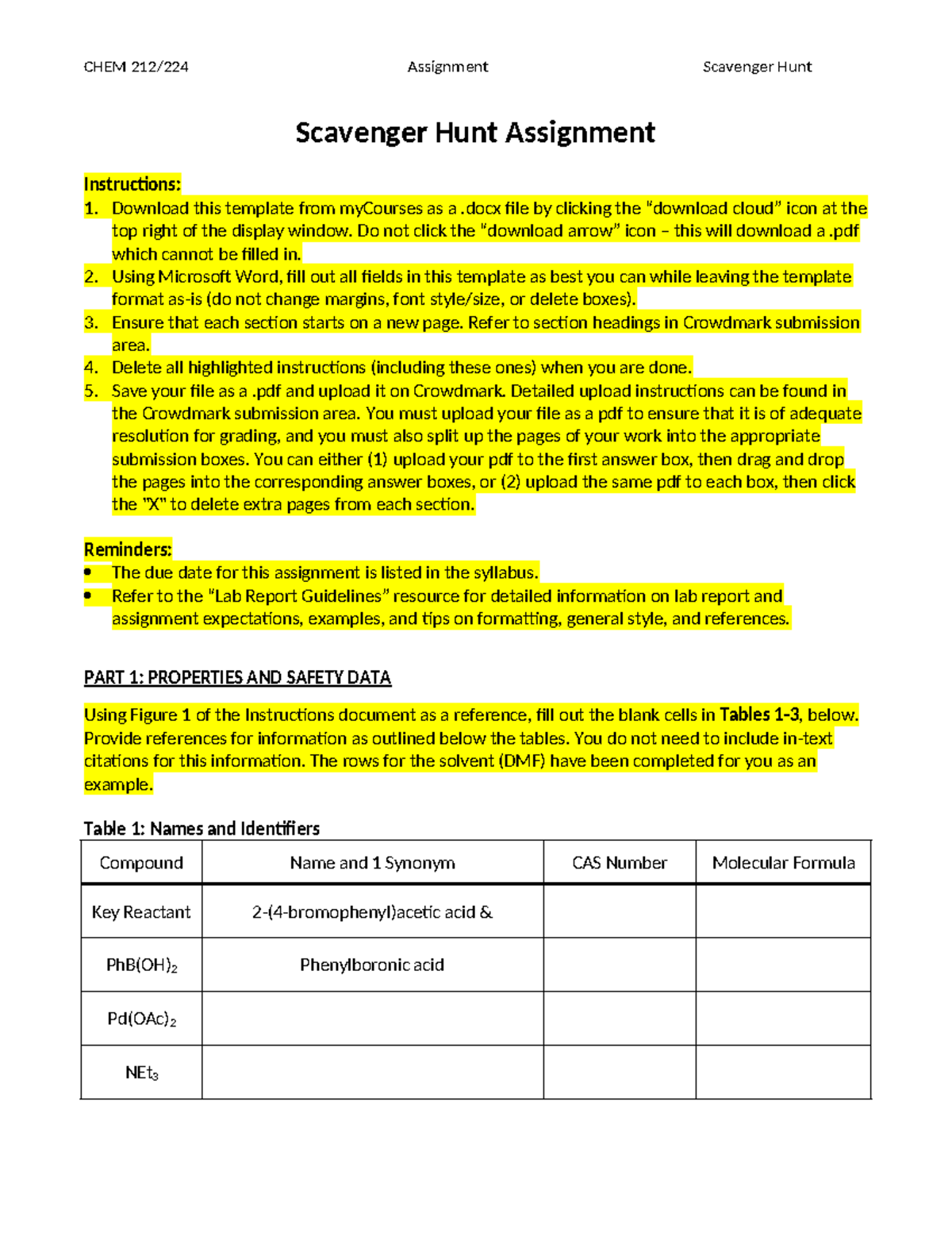 Scavenger Hunt Assignment Worksheet for Chemistry Lab (CHEM 101) - Studocu