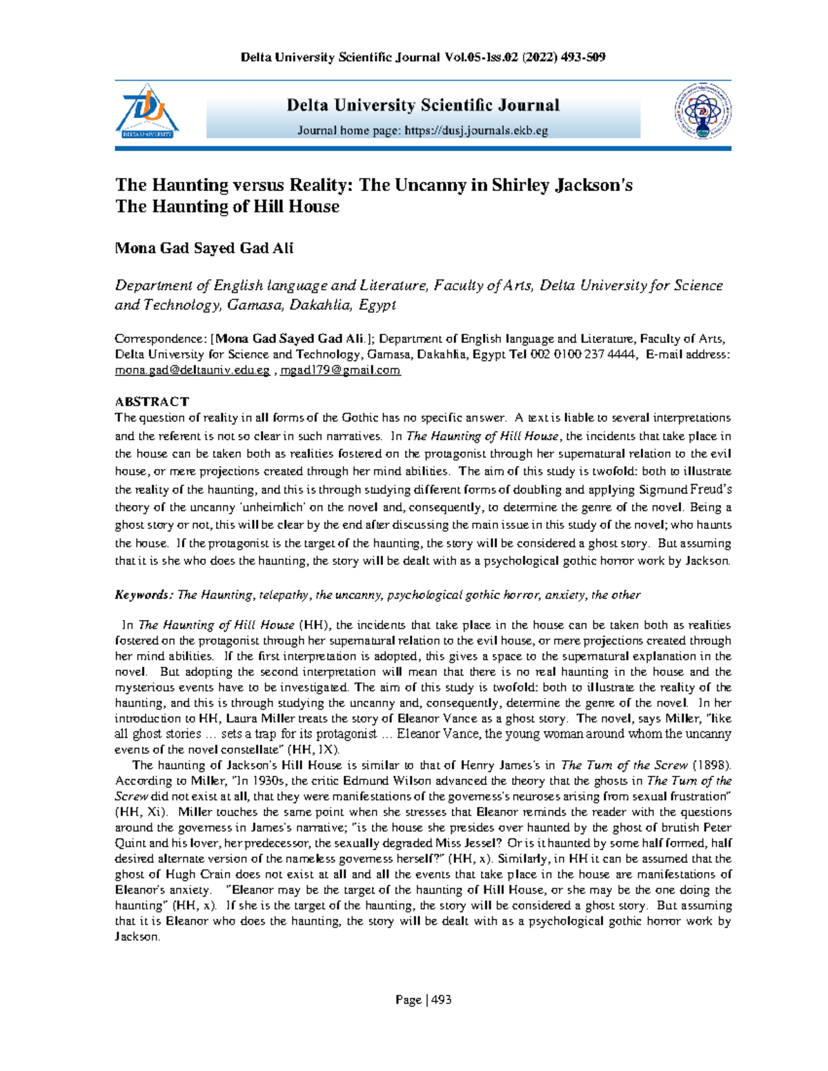 The Haunting versus Reality: The Uncanny in Shirley Jackson's HH ...