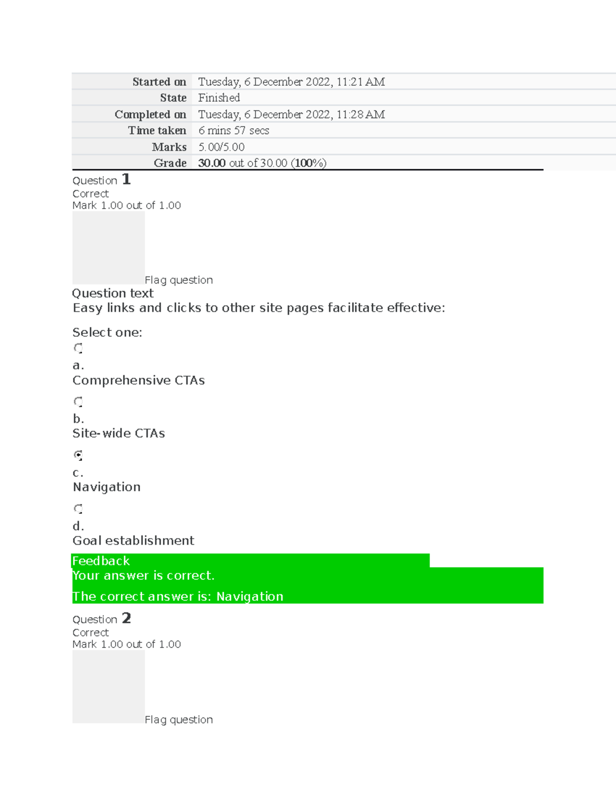 BUS 2202 Self Quiz Unit 4 - Started on Tuesday, 6 December 2022, 11:21 ...