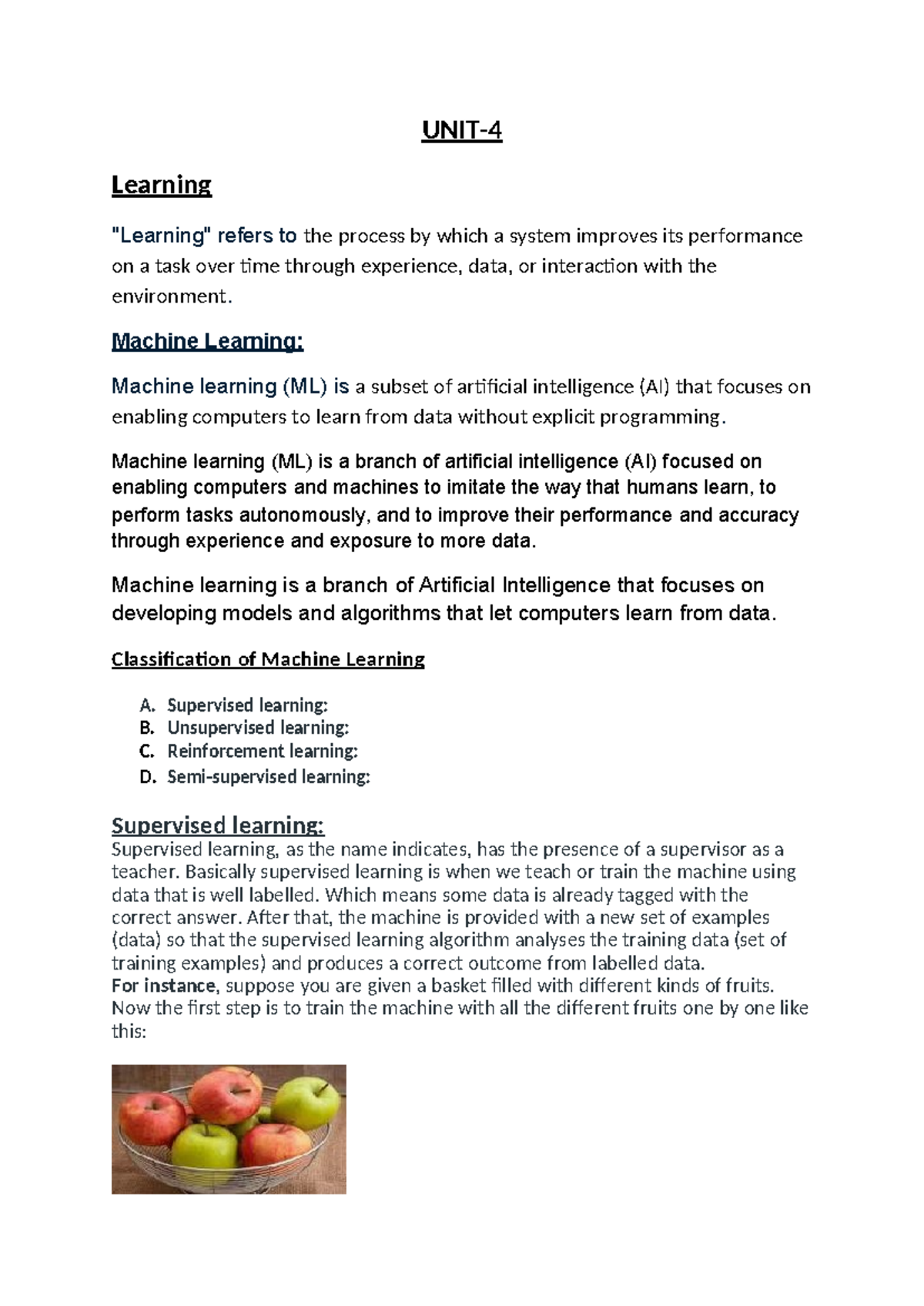AI UNIT-4: Comprehensive Notes on Machine Learning Concepts and ...