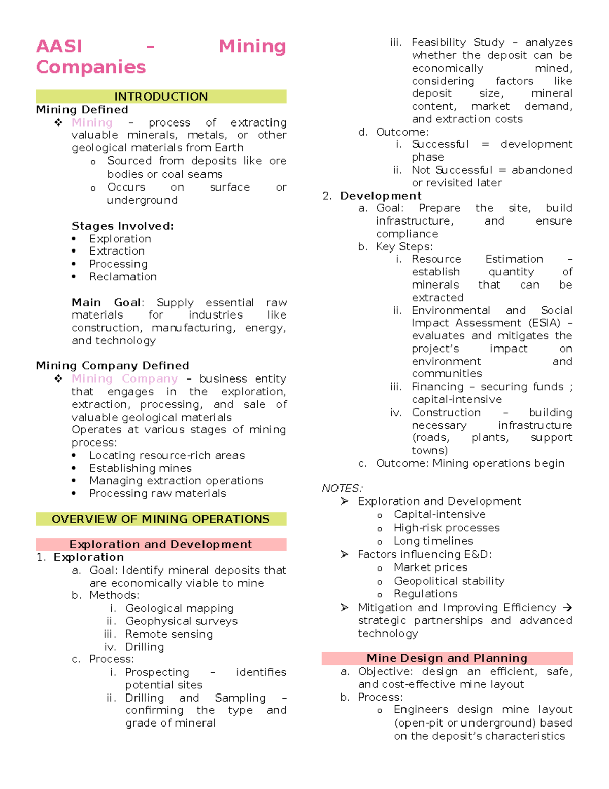 Audit of Mining Companies: AASI Course Overview and Key Insights - Studocu