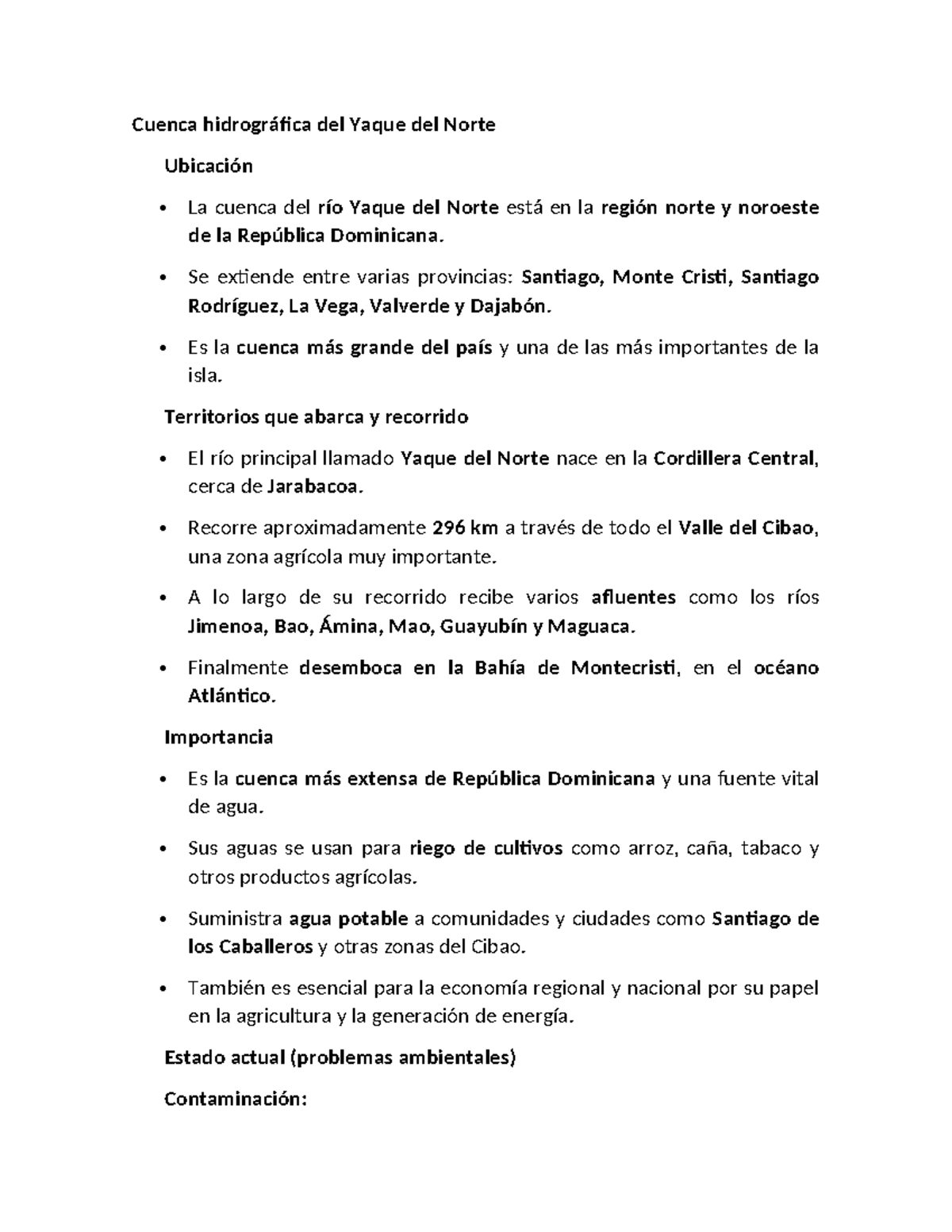 Cuenca Hidrográfica del Yaque del Norte: Importancia y Problemas ...