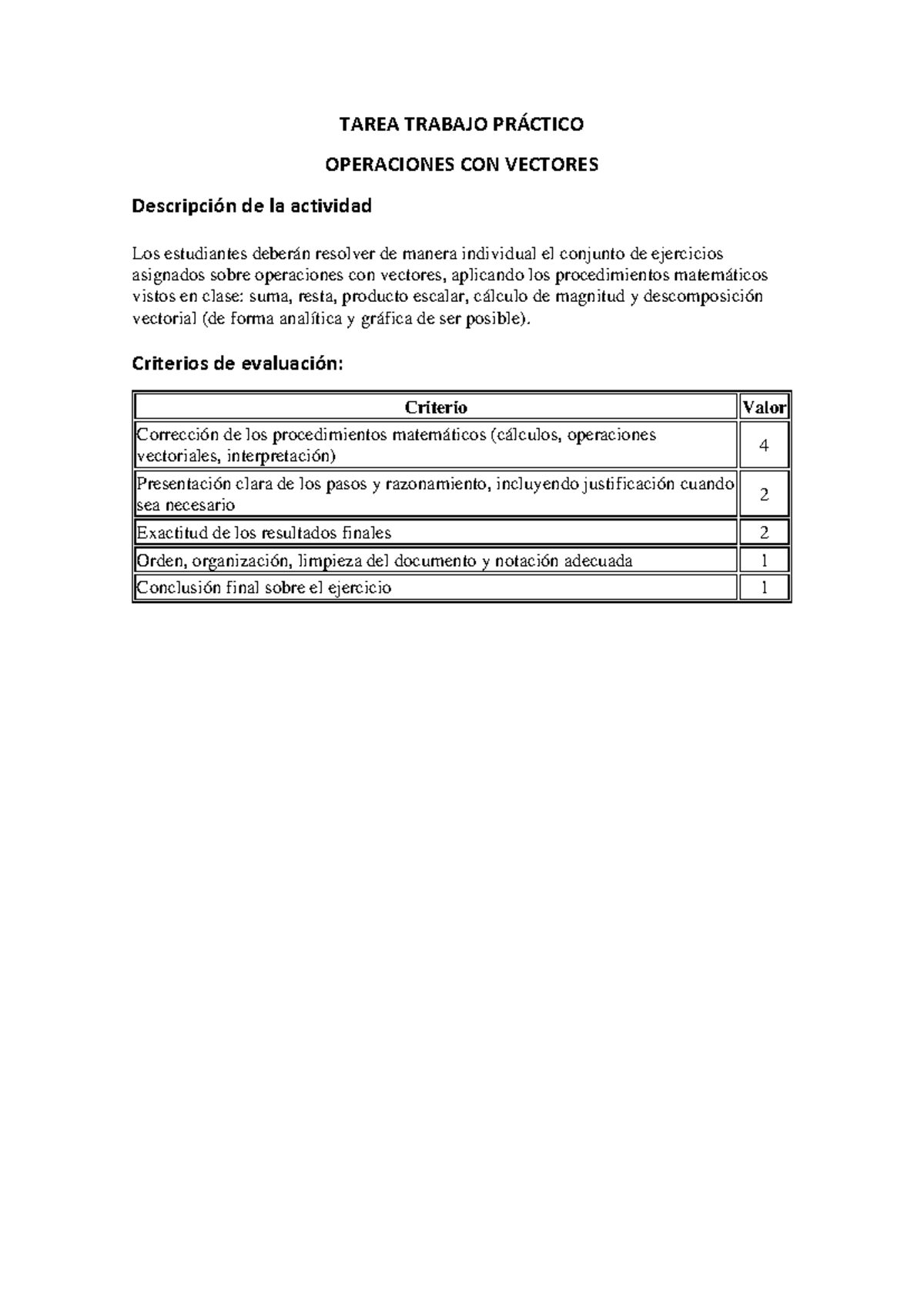 TAREA PRÁCTICO: OPERACIONES CON VECTORES - T Practico 1 - Studocu
