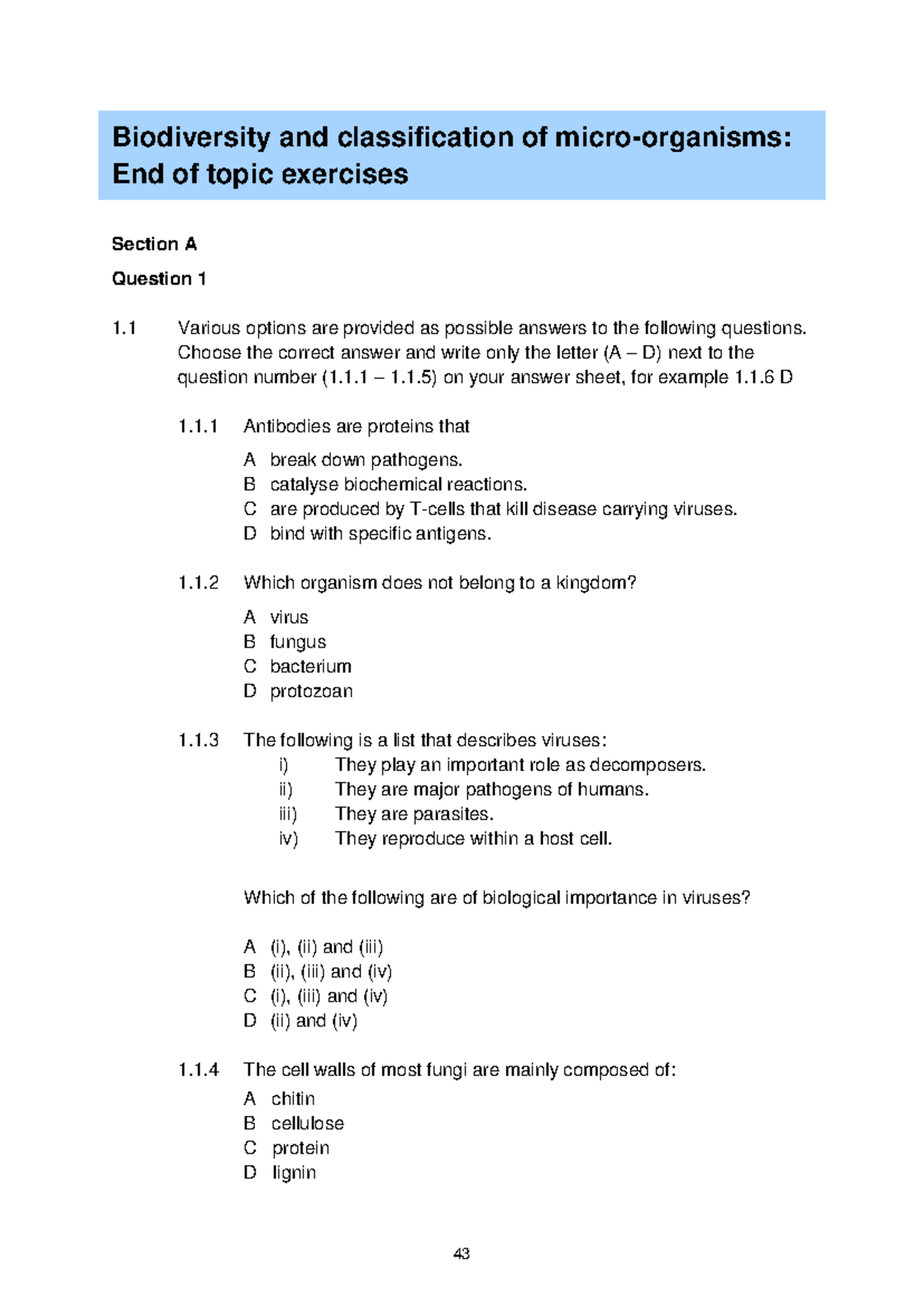 Micro-organism Quiz Questions: Biodiversity & Classification - Studocu