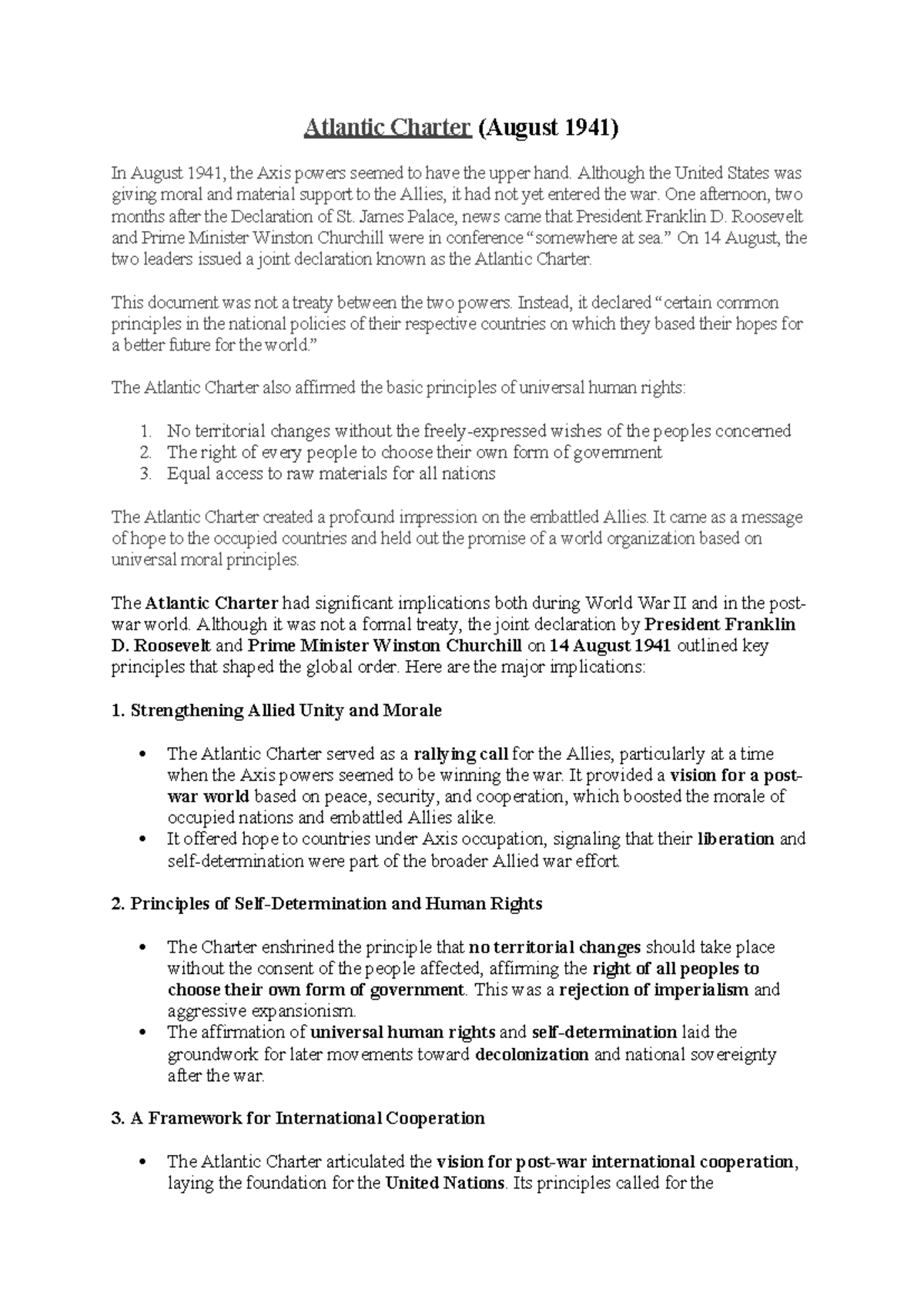 Atlantic Charter (Aug 1941): Principles for Global Cooperation & Rights ...