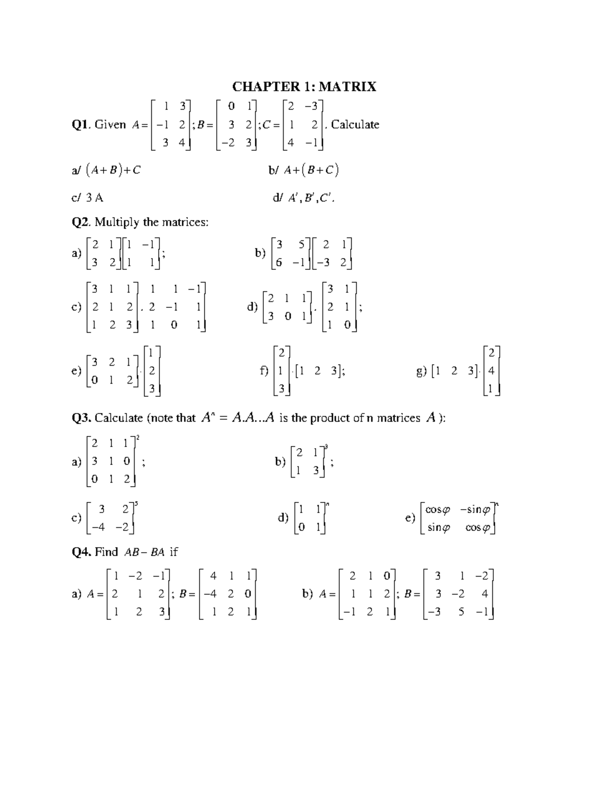 CHAPTER 1: MATRIX OPERATIONS AND CALCULATIONS - Studocu
