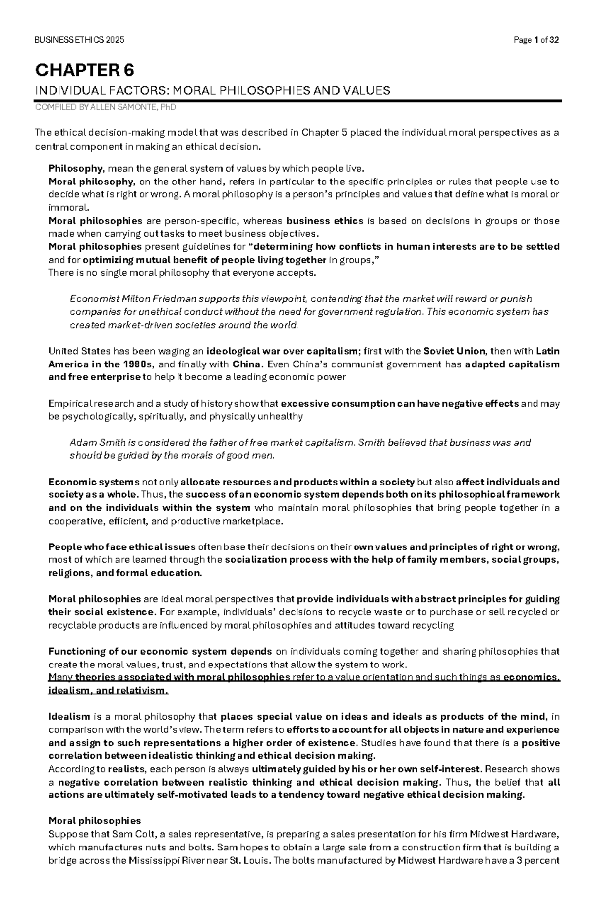 BUSINESS ETHICS 2025: CHAPTER 6-11 INDIVIDUAL FACTORS IN ETHICAL ...