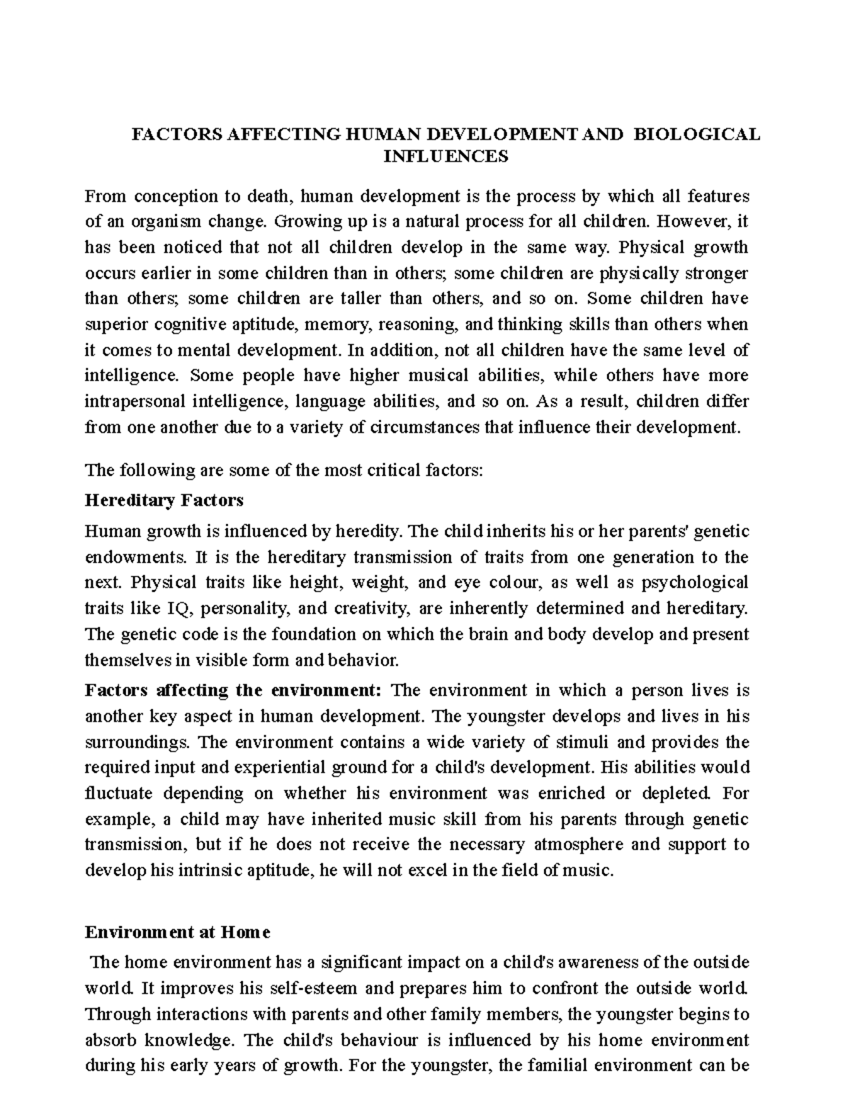 Factors Affecting Human Development - FACTORS AFFECTING HUMAN ...