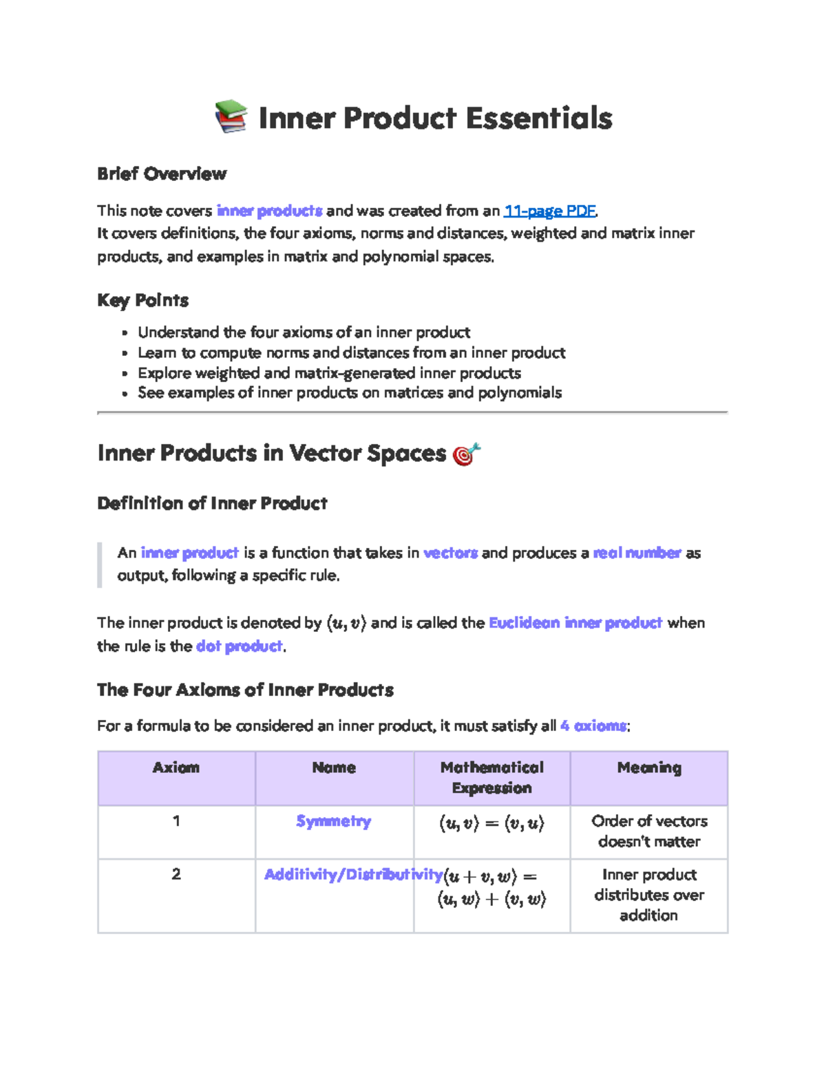 6.1 Inner Product Spaces: Key Concepts and Axioms Overview - Studocu