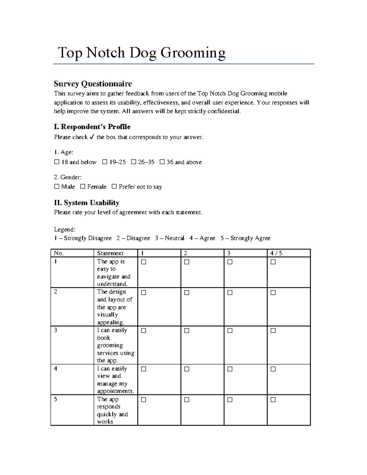 Top Notch Dog Grooming App Usability Survey Questionnaire - Studocu