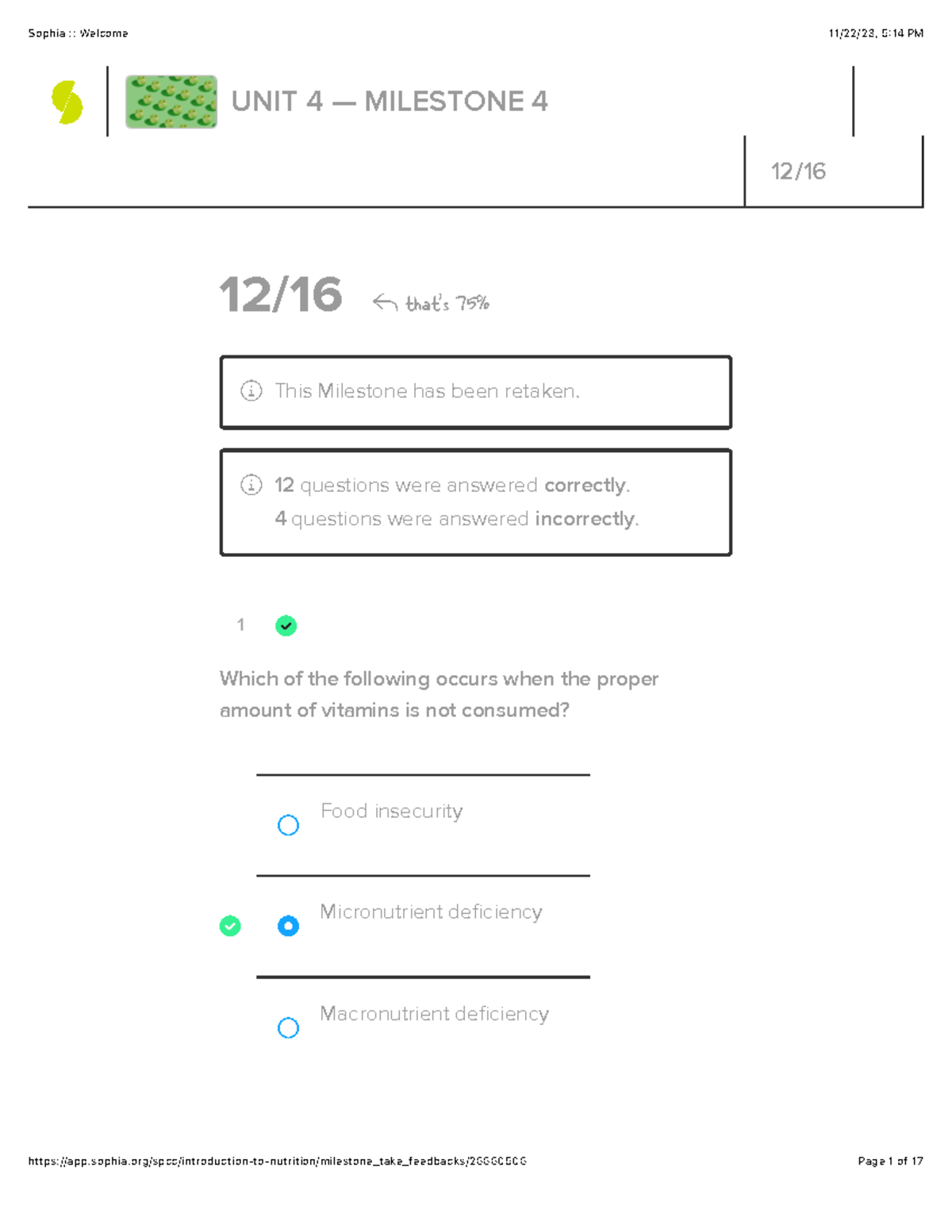 Unit 4 Nutrition Milestone Retake Results and Insights - Studocu