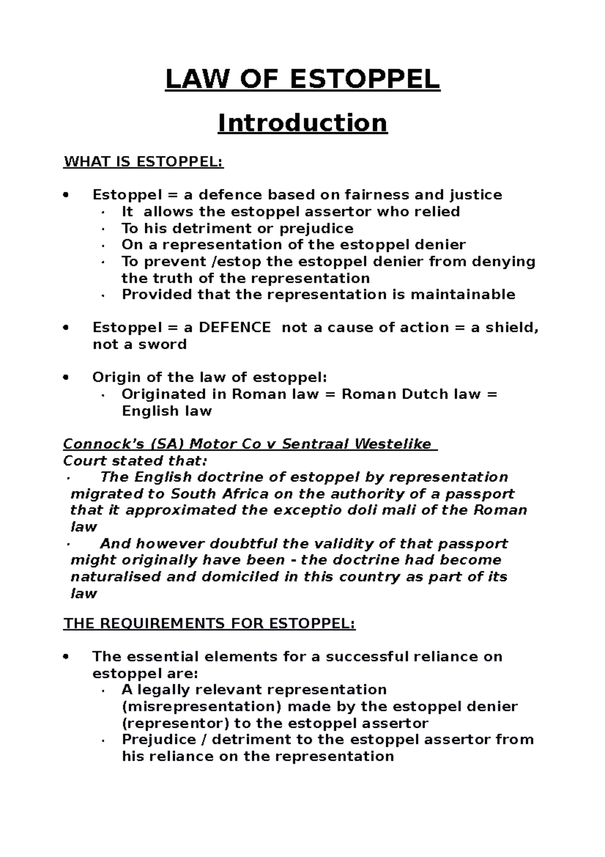 LAW 101 - Lecture Notes on Estoppel and Its Legal Implications - Studocu