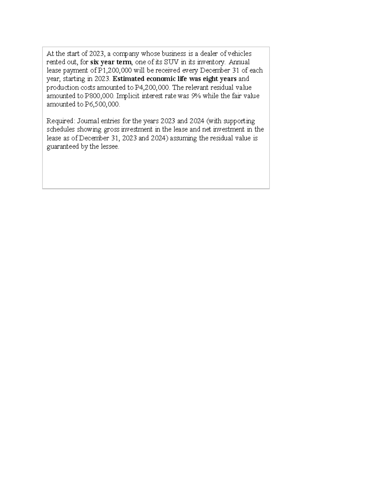 Case 7: Sales Type Lease Journal Entries for 2023 & 2024 - Studocu