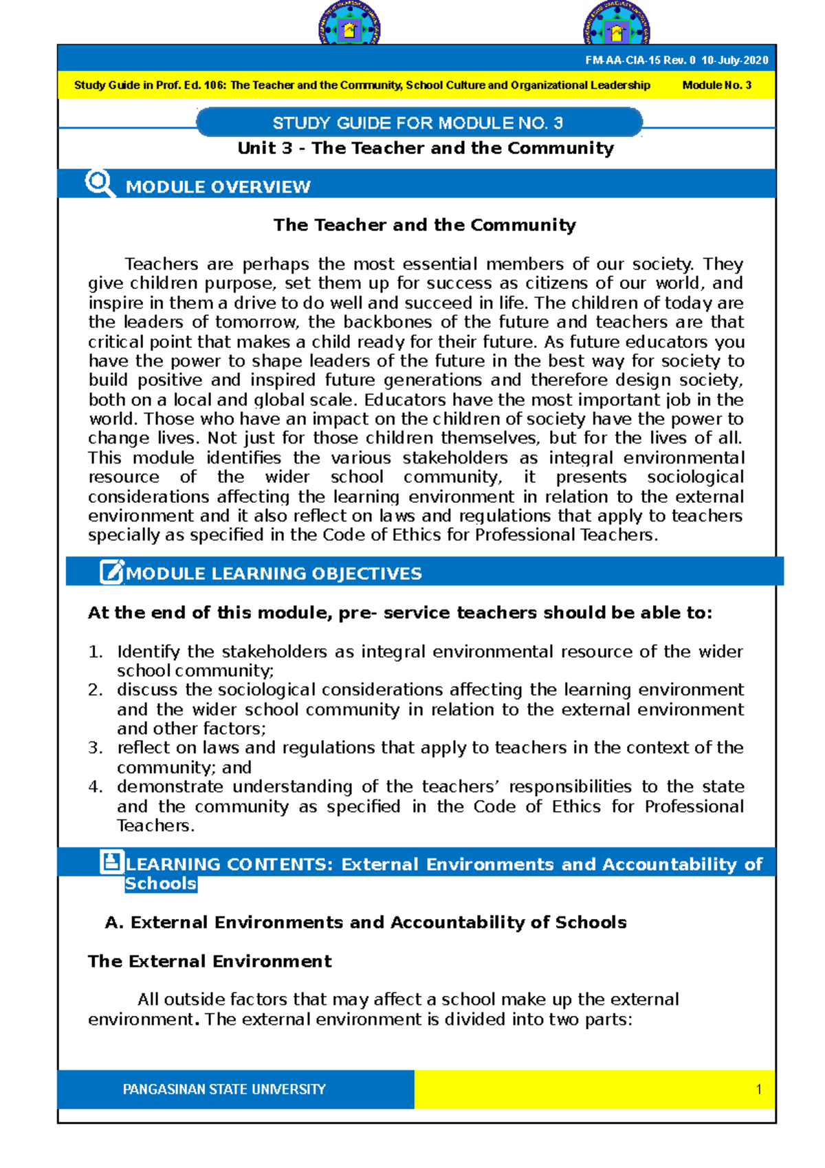 Study Guide for Prof. Ed 106 SG 3: The Teacher & the Community - Studocu