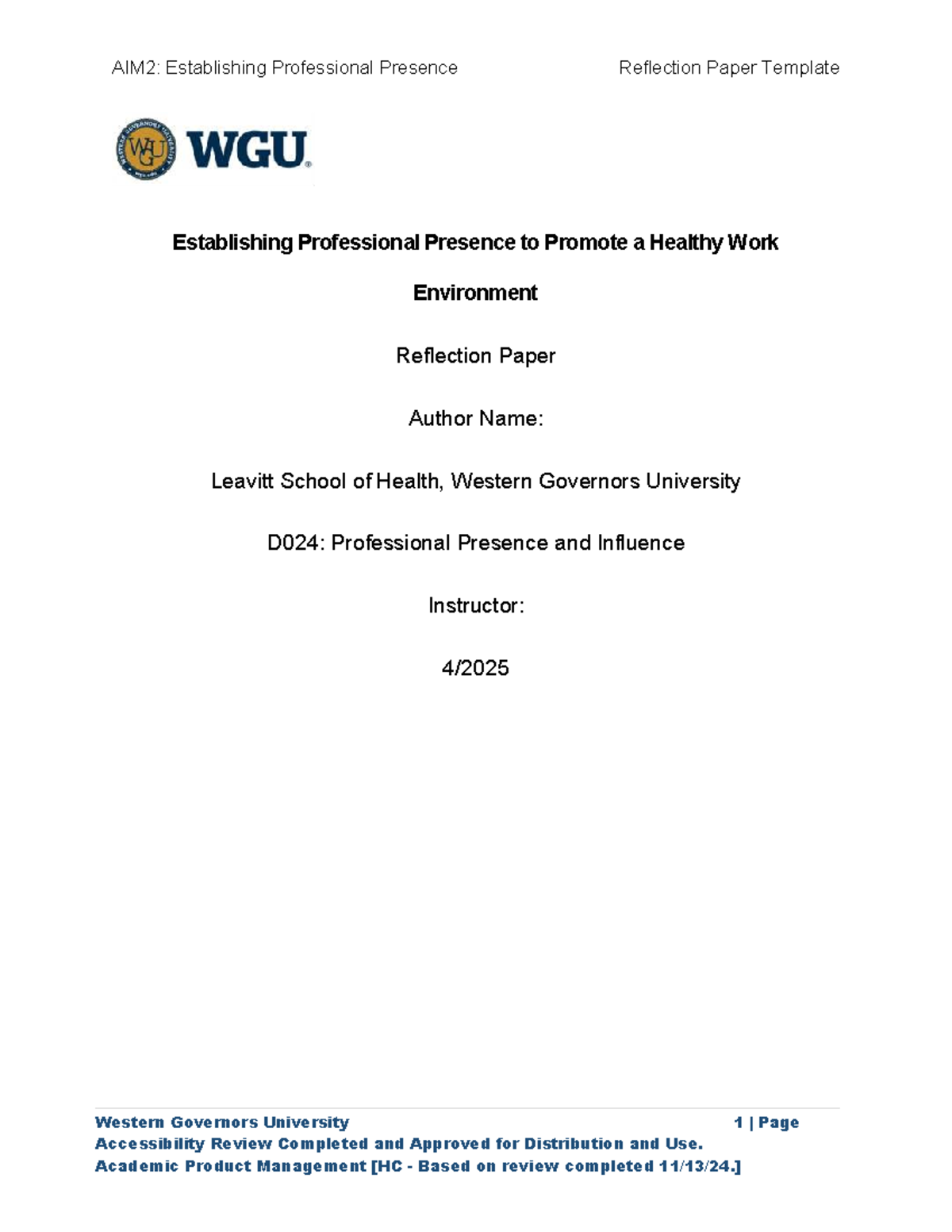 D024: Reflection Paper on Establishing Professional Presence in ...