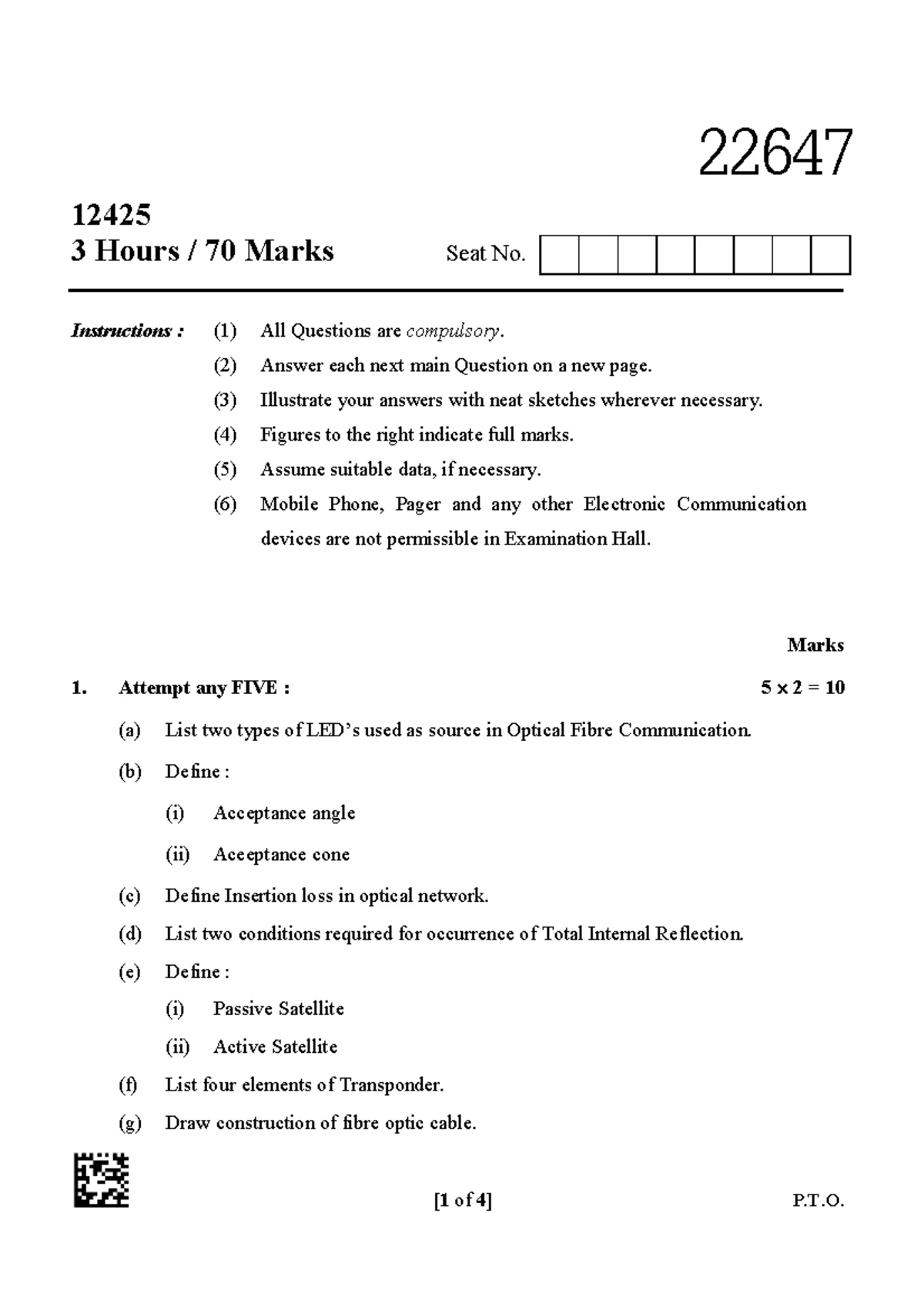 22647 Winter 2022 Question Paper: Optical Communication & Satellites ...