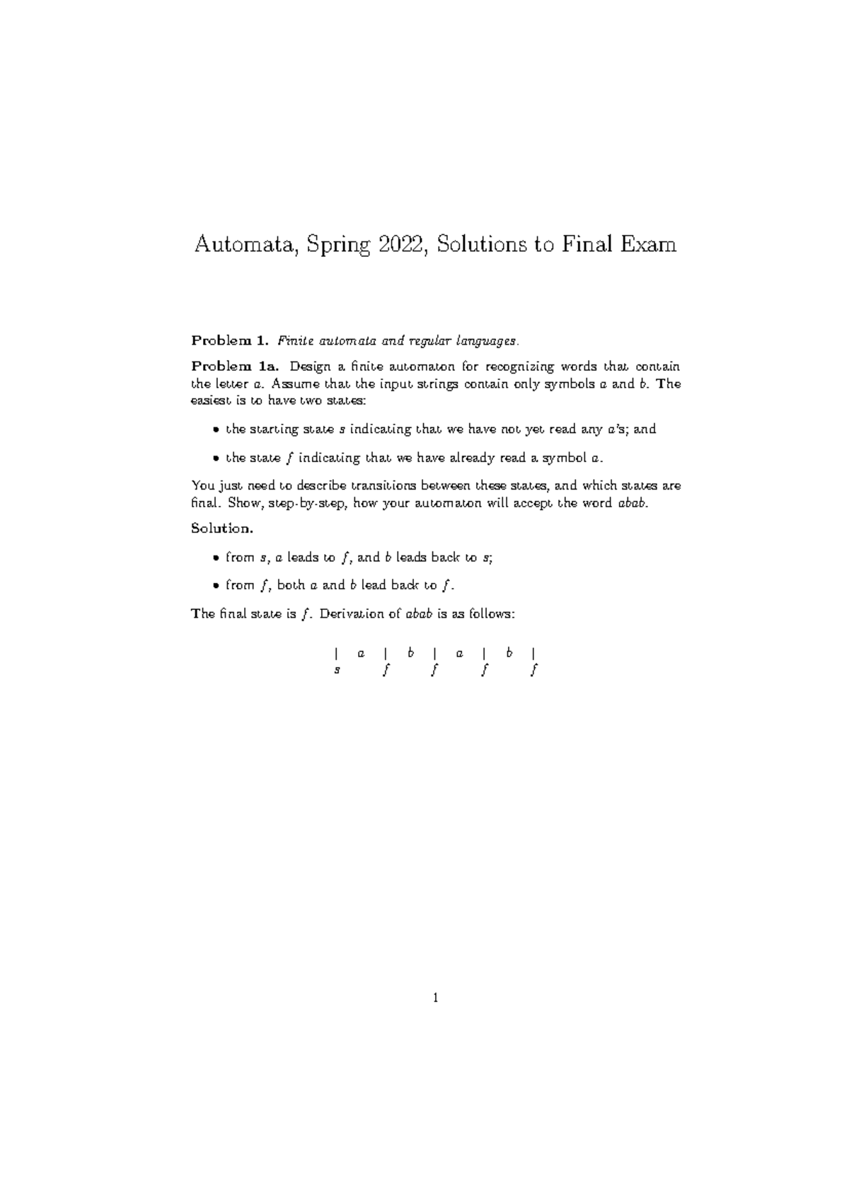 Automata (CS101) - Solutions to Final Exam Problems on Finite Automata ...