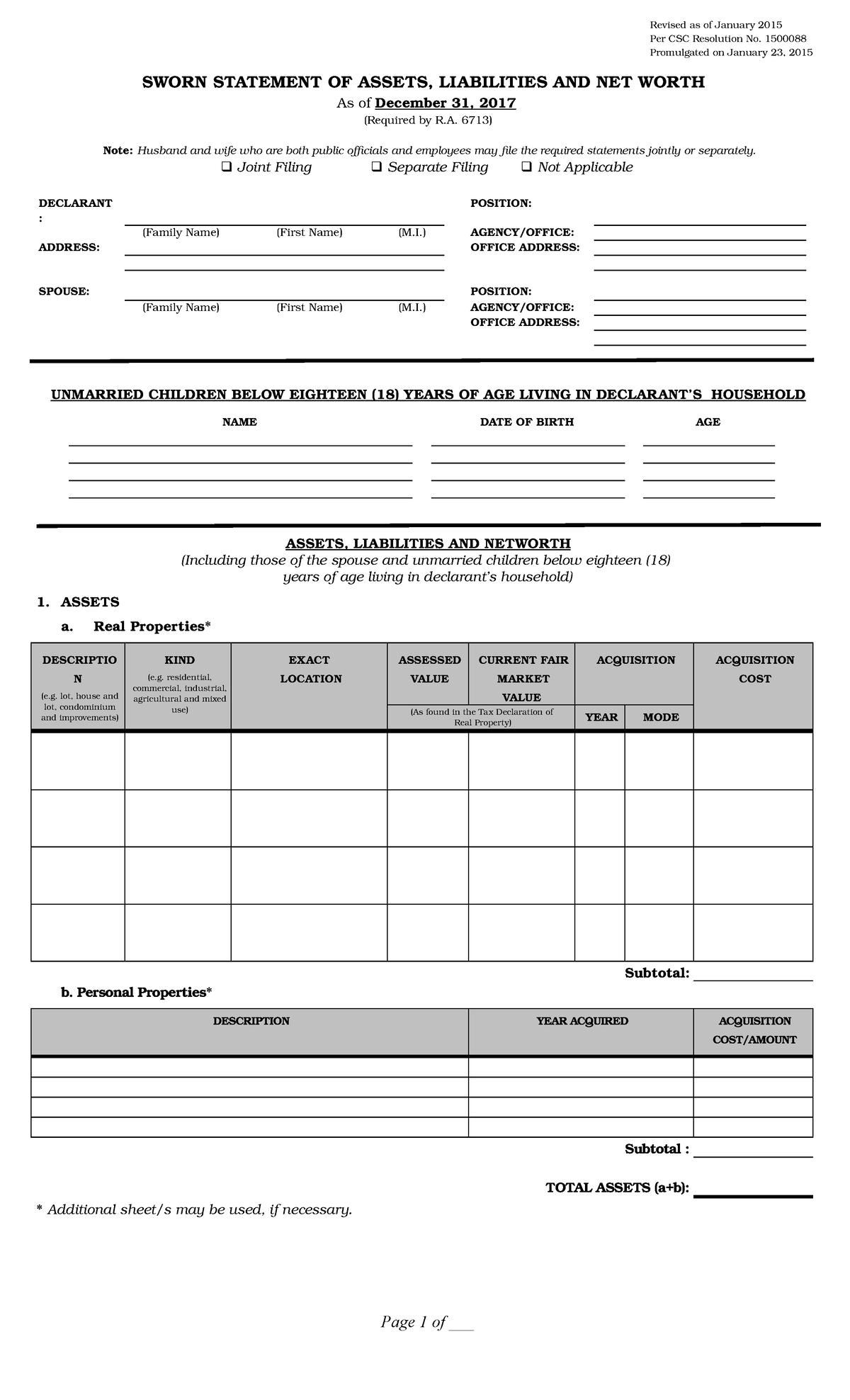 Revised SALN Form - SALN form used by government offices - Revised as ...