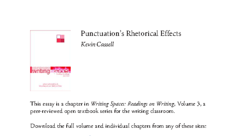 WRITING SPACES 3: Rhetorical Effects of Punctuation by Kevin Cassell ...