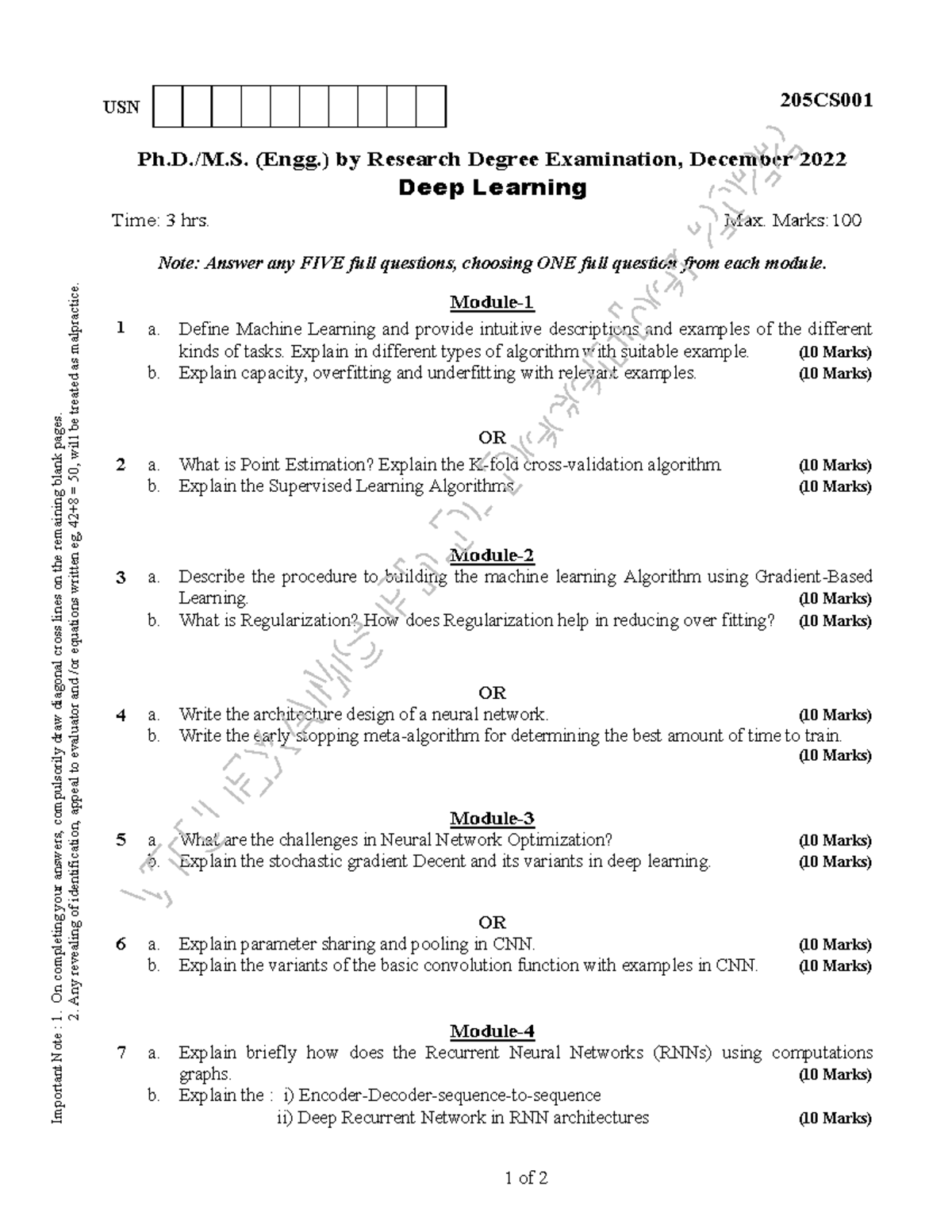205CS001 - Deep Learning Exam Questions December 2022 - Studocu