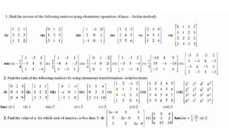 Matrices Practice Sheet: Inverse, Rank, and Eigenvalues Analysis - Studocu