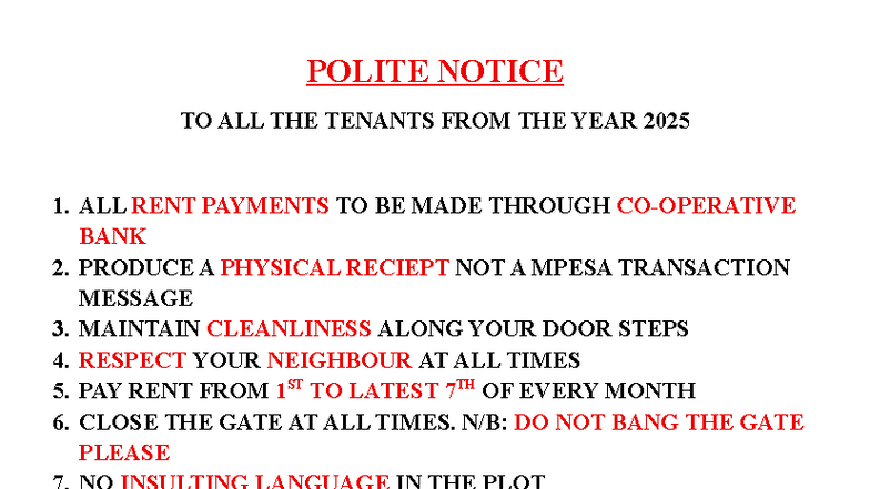 Polite Notice to Tenants: Rules & Regulations for 2025 - Studocu