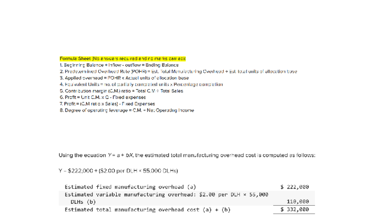 CB2101 Midterm Formula Sheet: Key Concepts and Calculations - Studocu