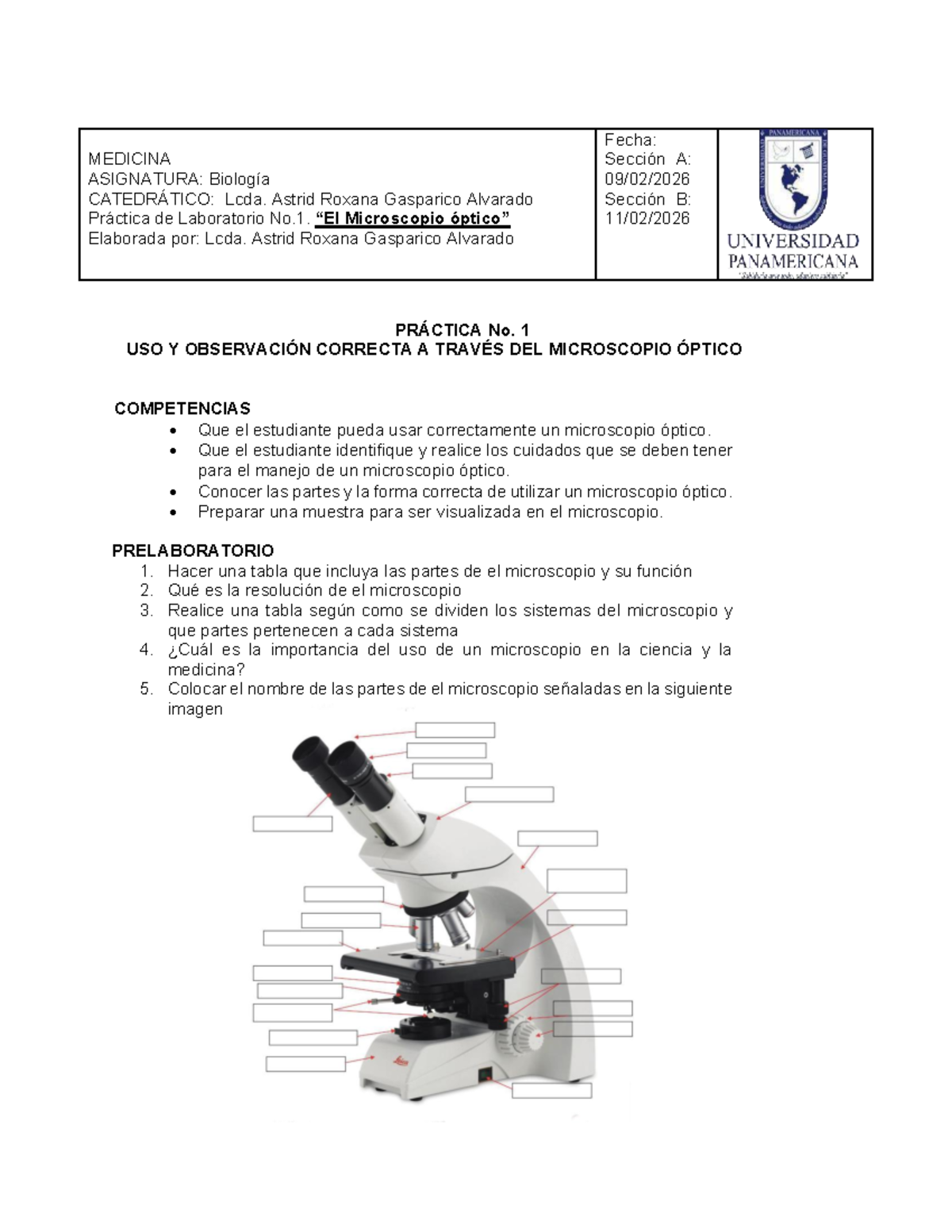 Práctica No. 1: Uso y Observación del Microscopio Óptico en Biología ...