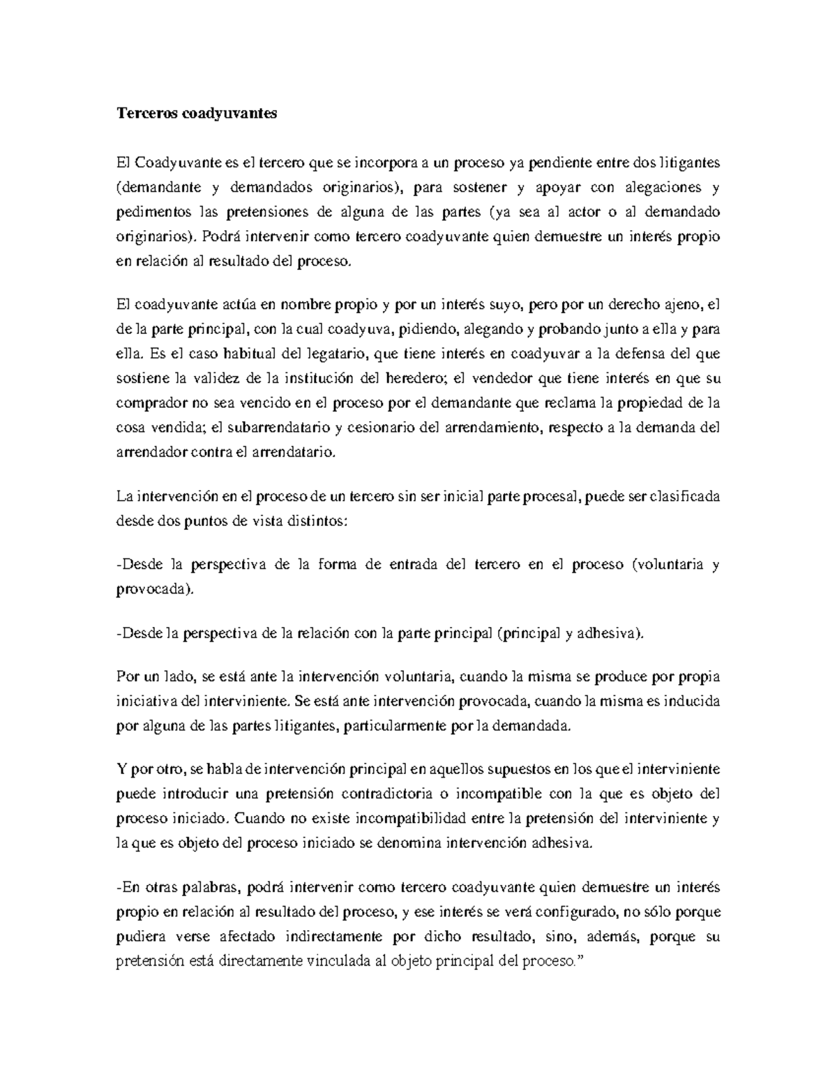 Coadyuvante: Definición y Función en Procesos Legales - Studocu