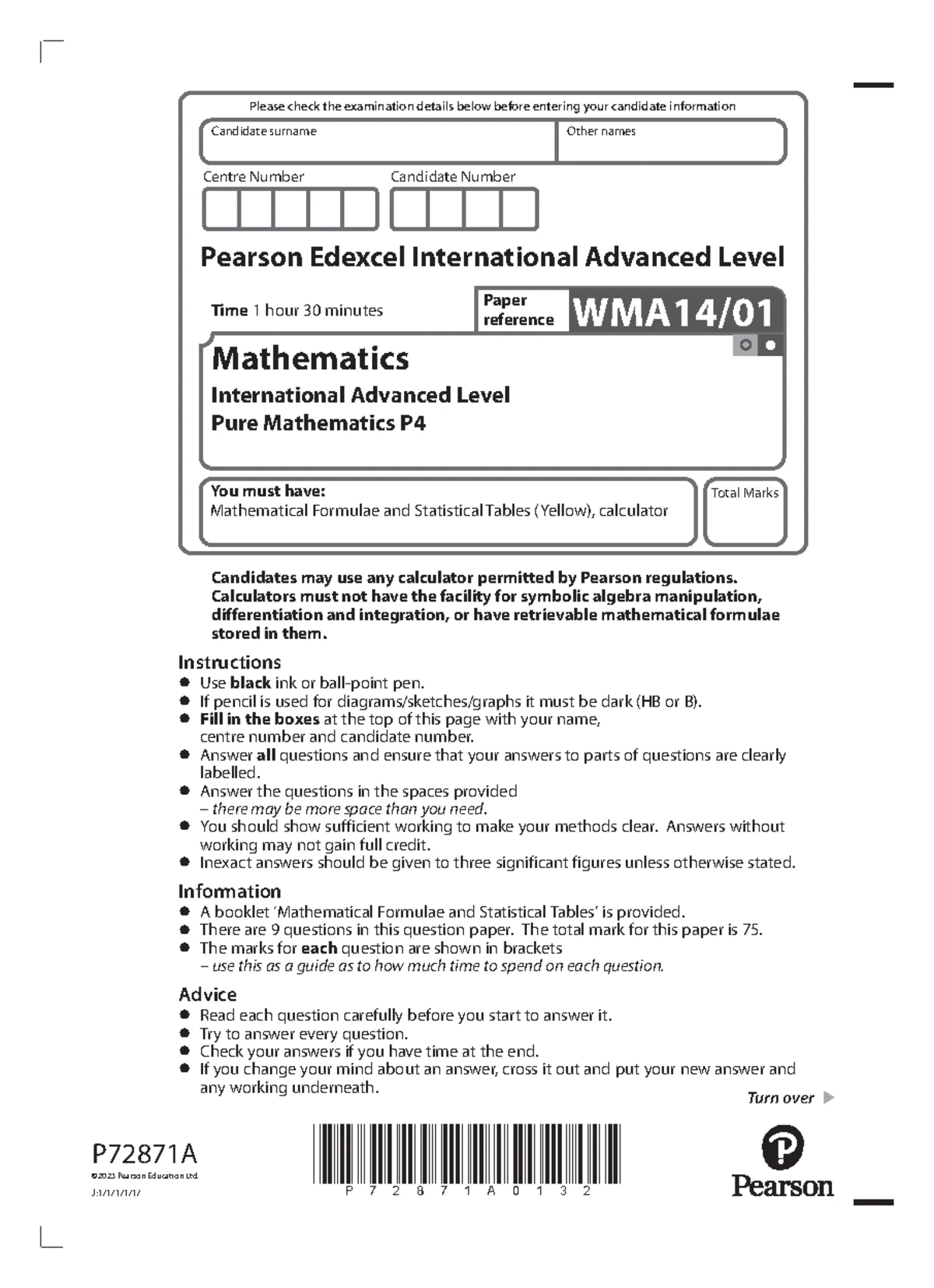 P4 Mathematics Paper - International A Level June 2023 Exam - Studocu