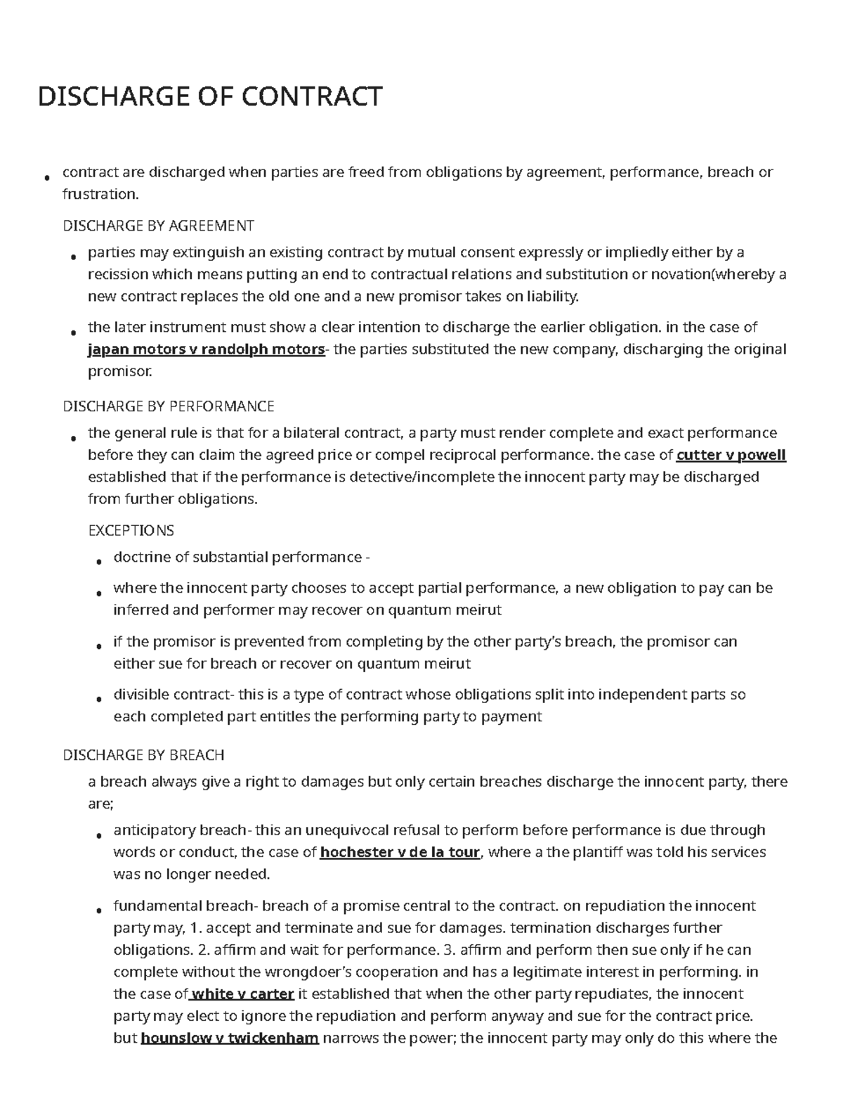 Discharge of Contract: Key Concepts and Case Law Analysis - 2025 - Studocu