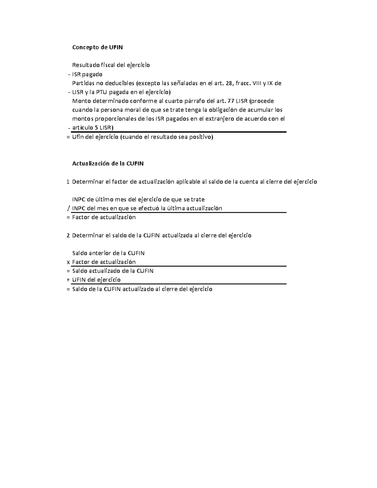 CUFIN y UFIN: Análisis del Resultado Fiscal y Actualización 2022 - Studocu