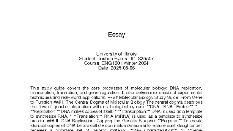 Molecular Biology Study Guide: ENG120 Winter 2024 - Studocu