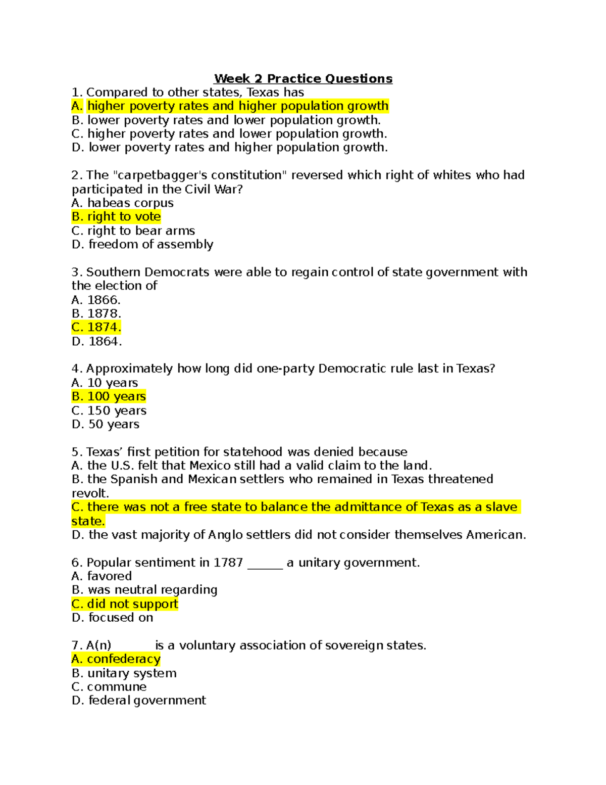 POL 101 Week 2 Practice Questions: Key Concepts Review - Studocu