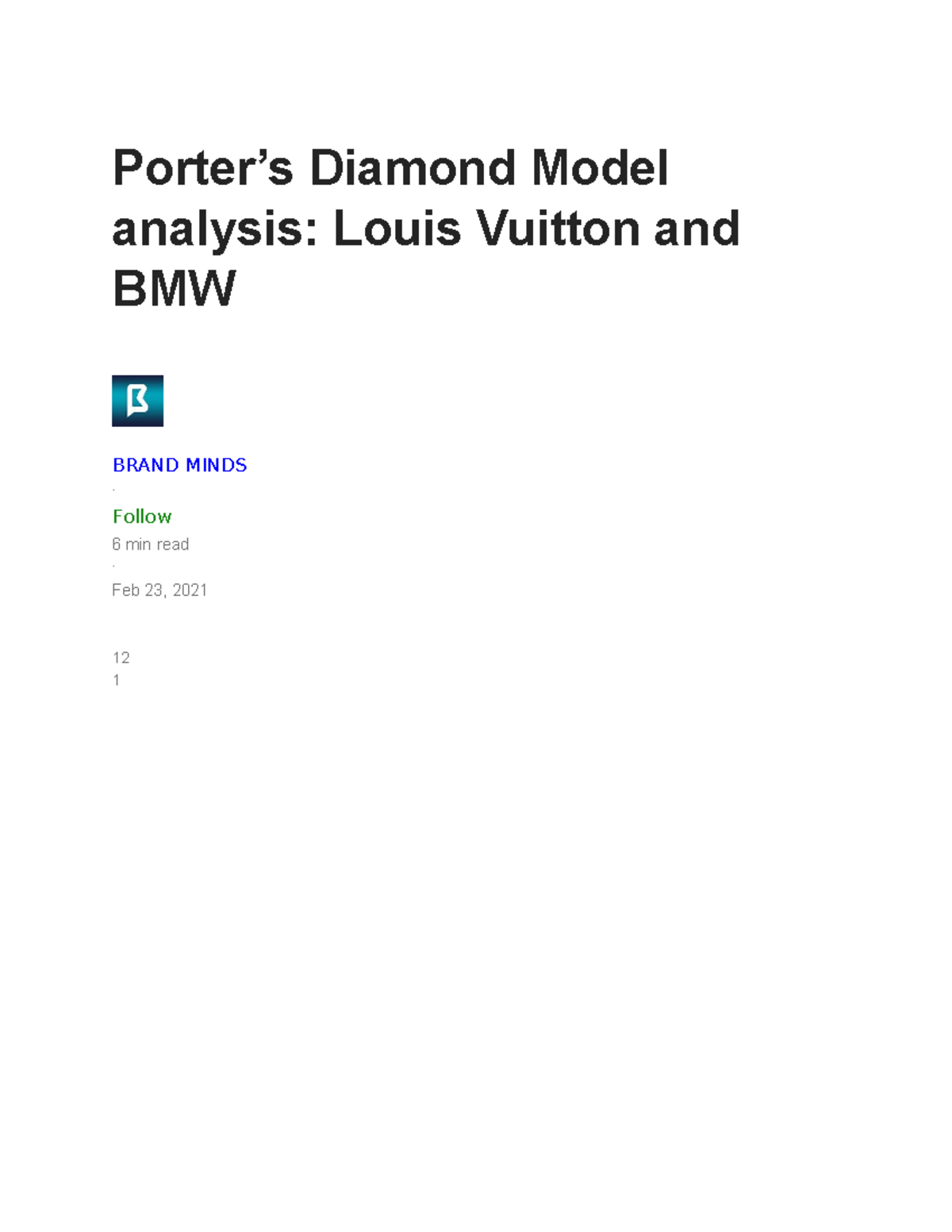 Porter's Diamond Model Analysis: Louis Vuitton & BMW Case Study - Studocu