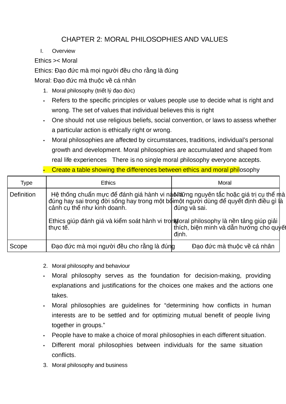 CHAPTER 2: MORAL PHILOSOPHIES AND VALUES - BE Key Summaries - Studocu