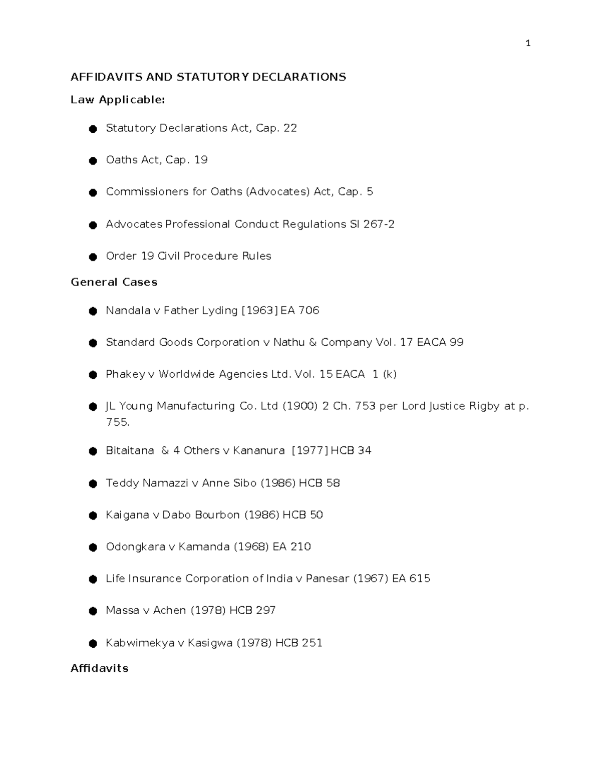 Affidavits & Statutory Declarations: Legal Framework & Case Law Analysis - Studocu