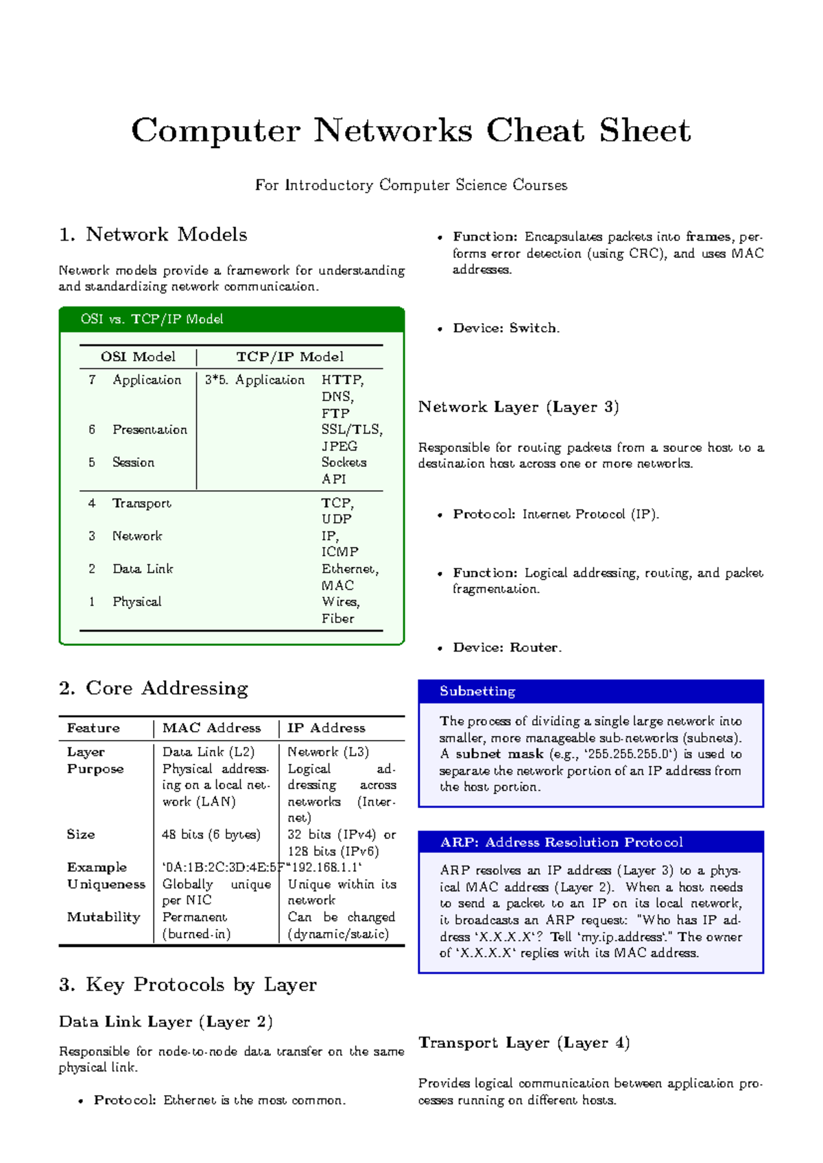 CSE438 Computer Networks Final Exam Cheat Sheet - Studocu